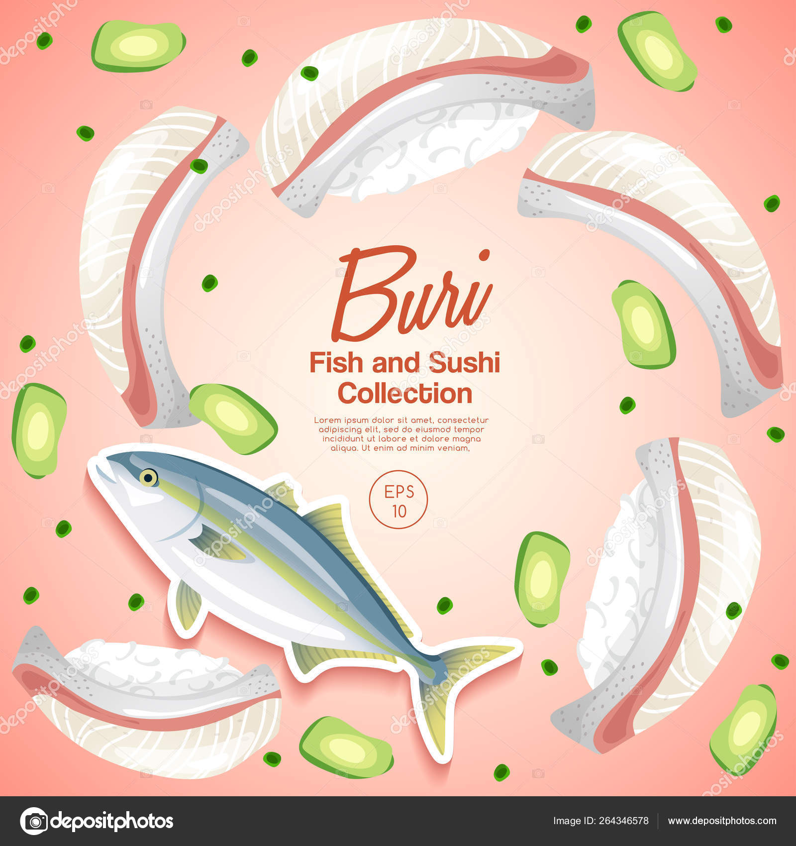 Fish Sushi Set Vector Illustration Stock Vector Image by ©daraon #264346578