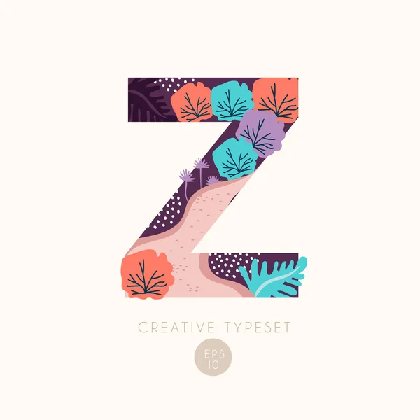 Uppercase Alphabet Letters Bushes Leaves Botanical Elements Isolated ...