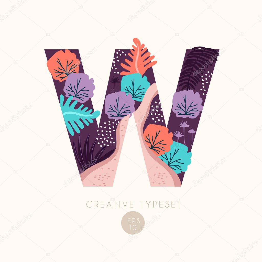 Letras Mayúsculas Con Arbustos Hojas Elementos Botánicos Aislados Sobre ...