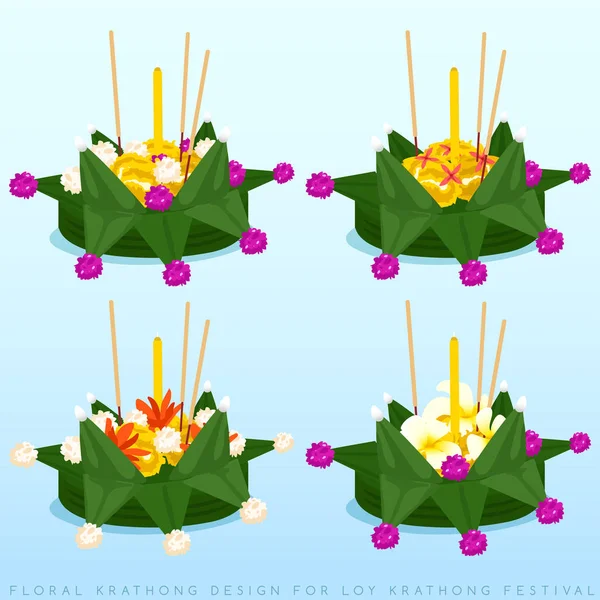 Loy Krathong Set Krathong Design Isolated Light Blue Background Vector ...