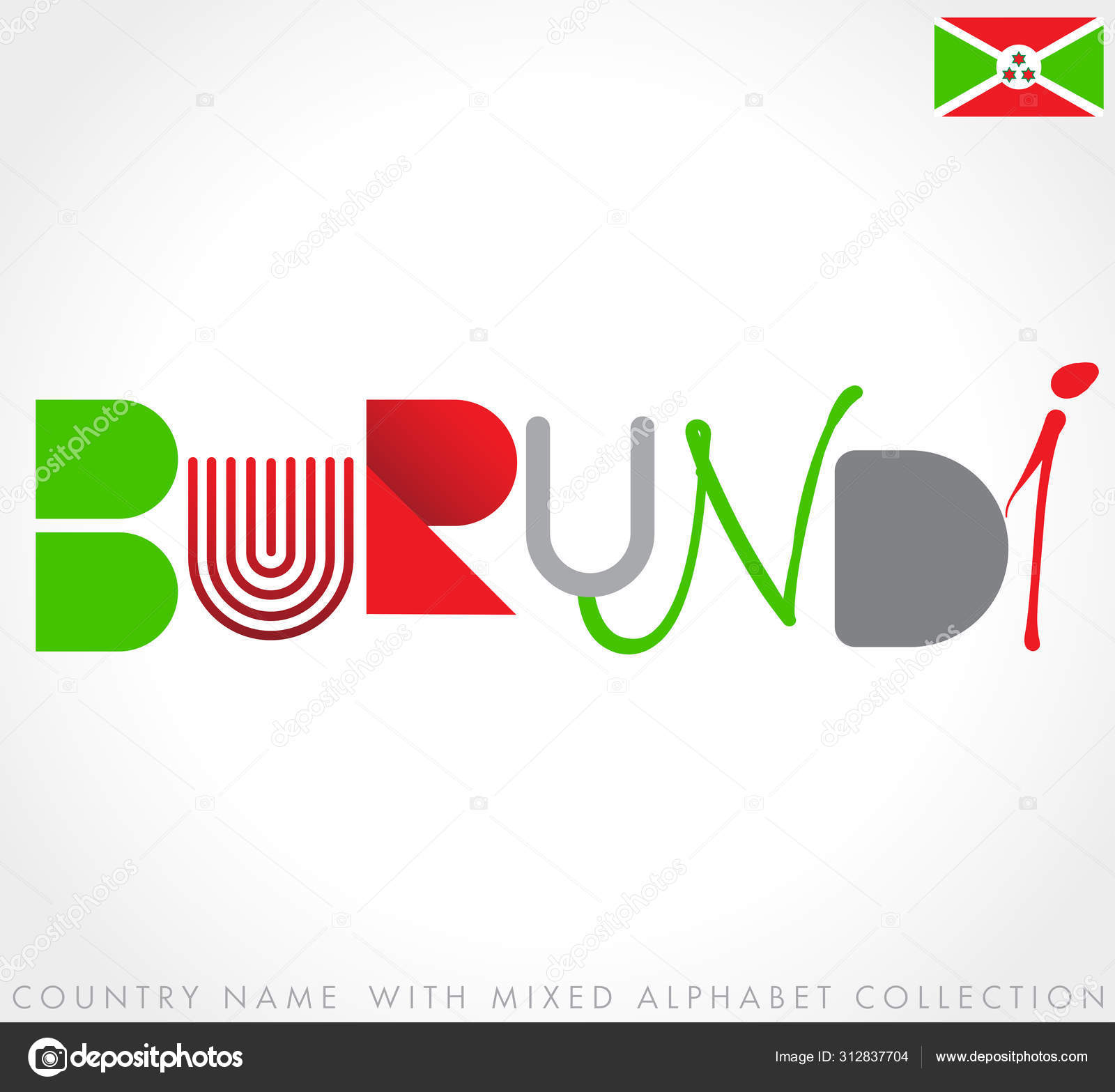 Country Name Mixed Alphabets Isolated White Background Vector ...