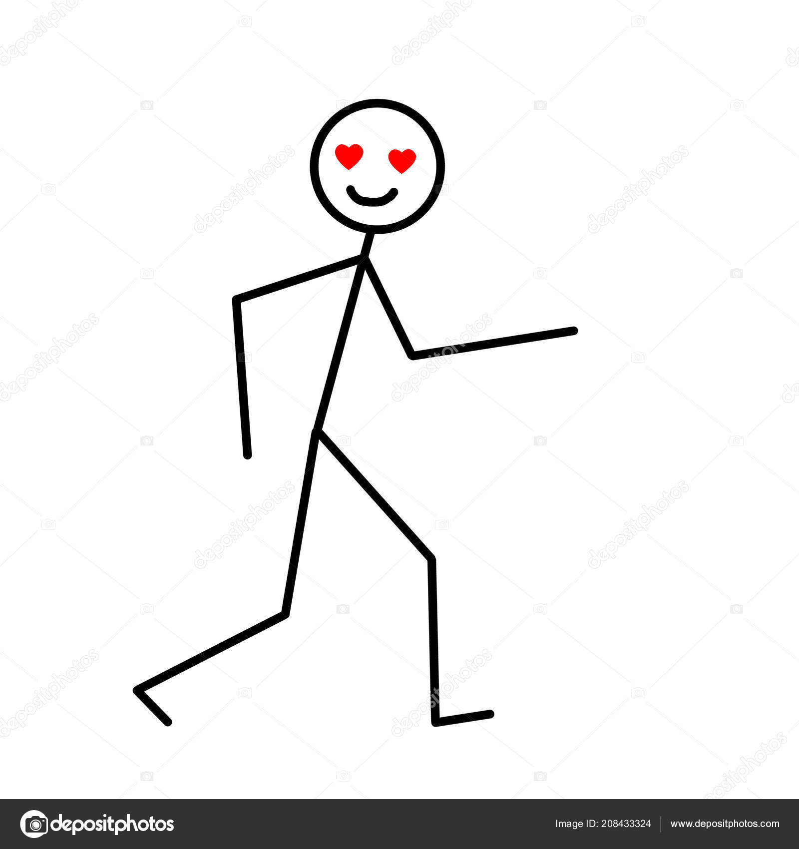 Walking man, primitive drawing in black pencil on a white background ...