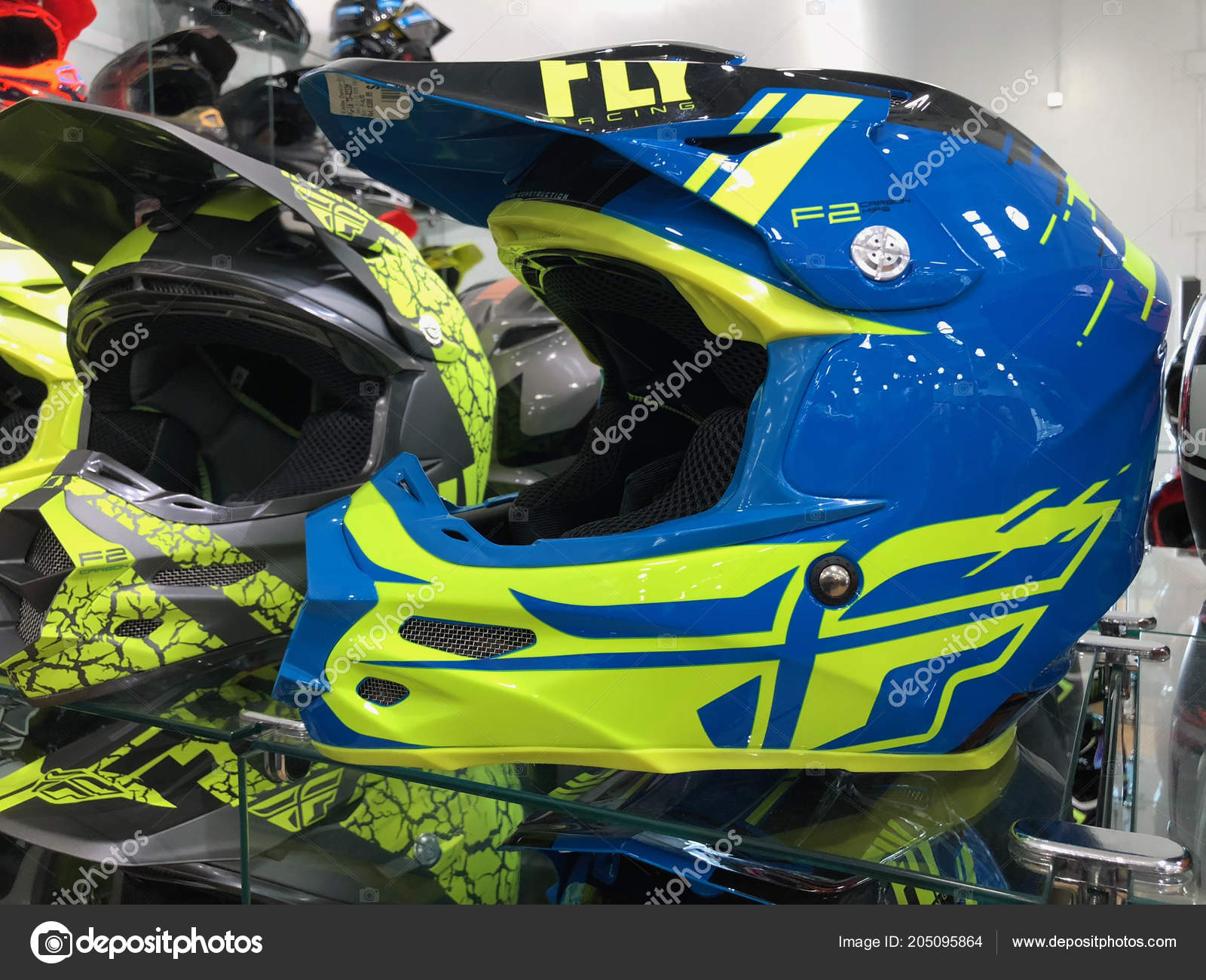 Motorcycle Helmets All Colors Shapes Display Motorcycle Dealership ...