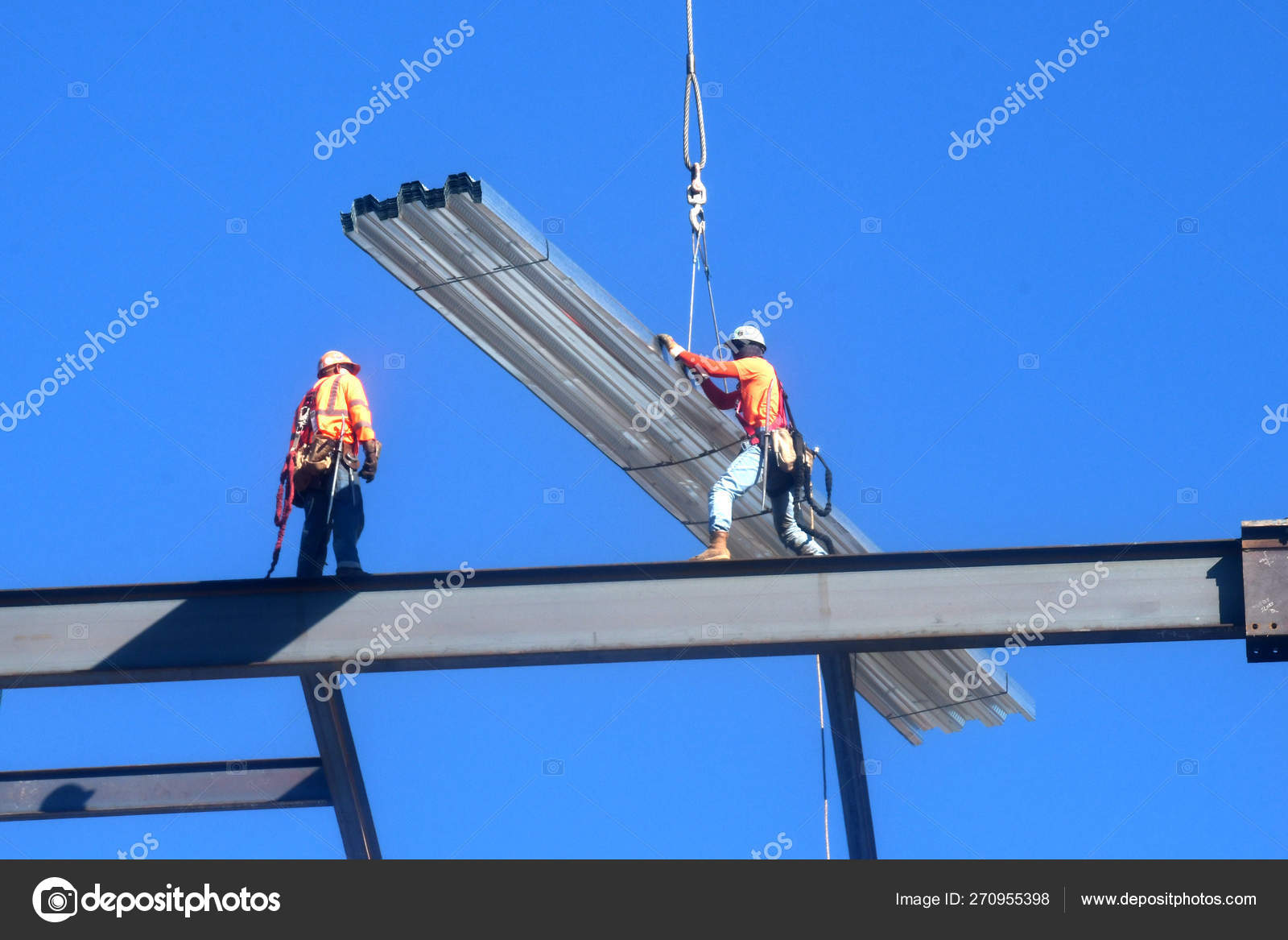 Structural Steel Workers Working New Building Being Built Gilbert ...