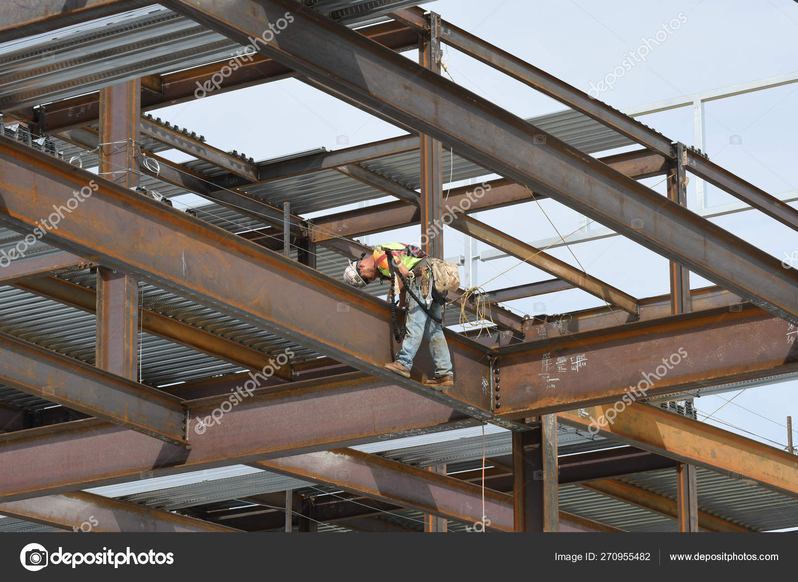 Structural Steel Workers Working New Building Being Built Gilbert ...