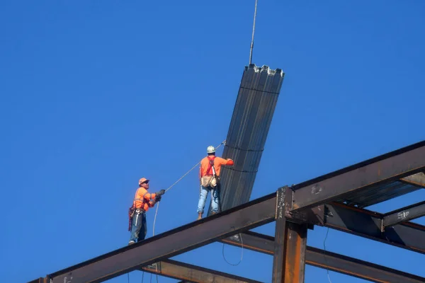Structural Steel Workers Working New Building Being Built Gilbert ...