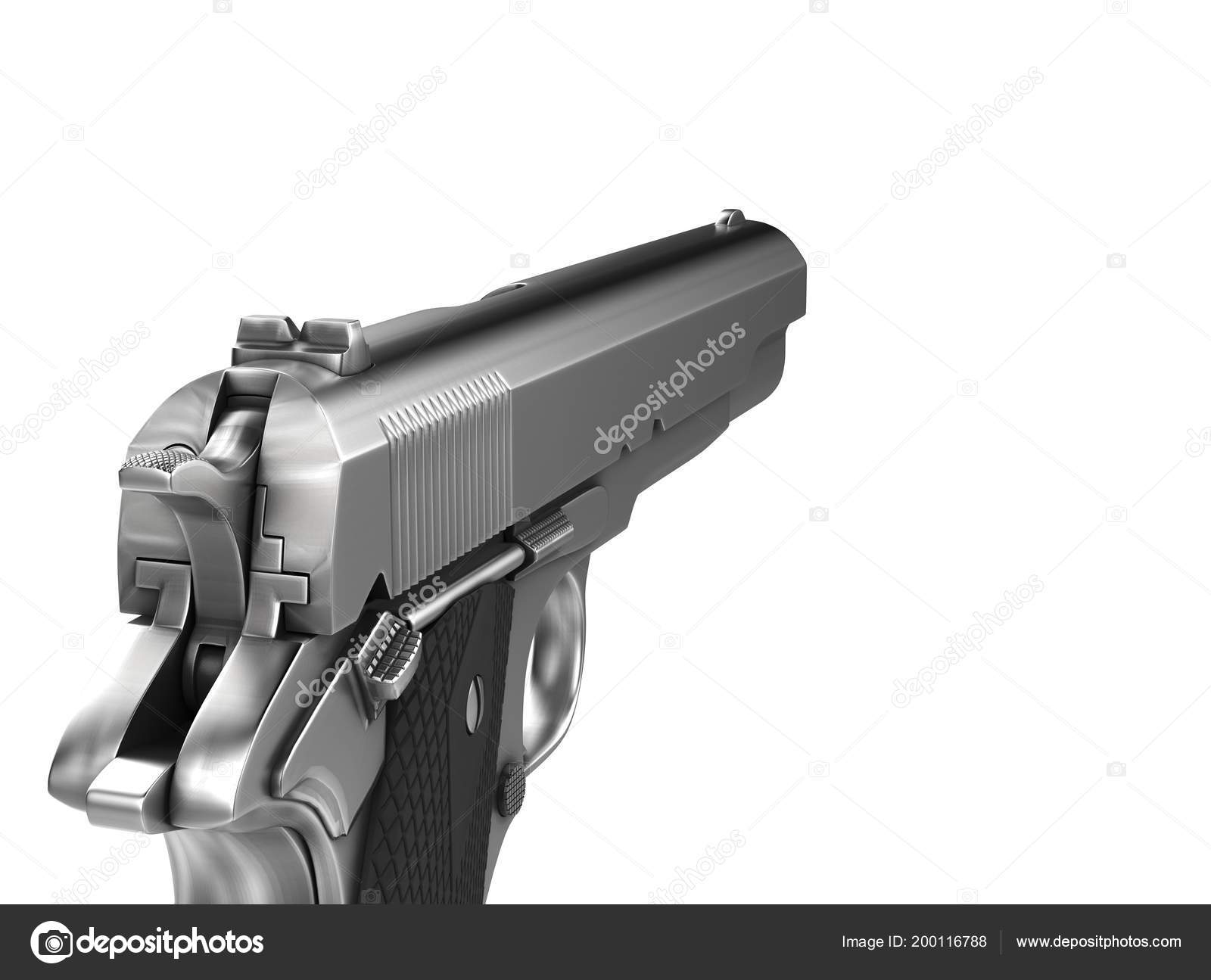 Silver Vintage Semi Automatic Gun First Person Left Hand View Stock ...