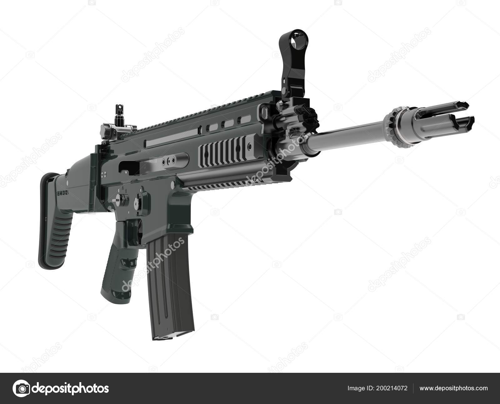 Forest Green Modern Assault Rifle Front View Closeup Shot — Stock Photo ...