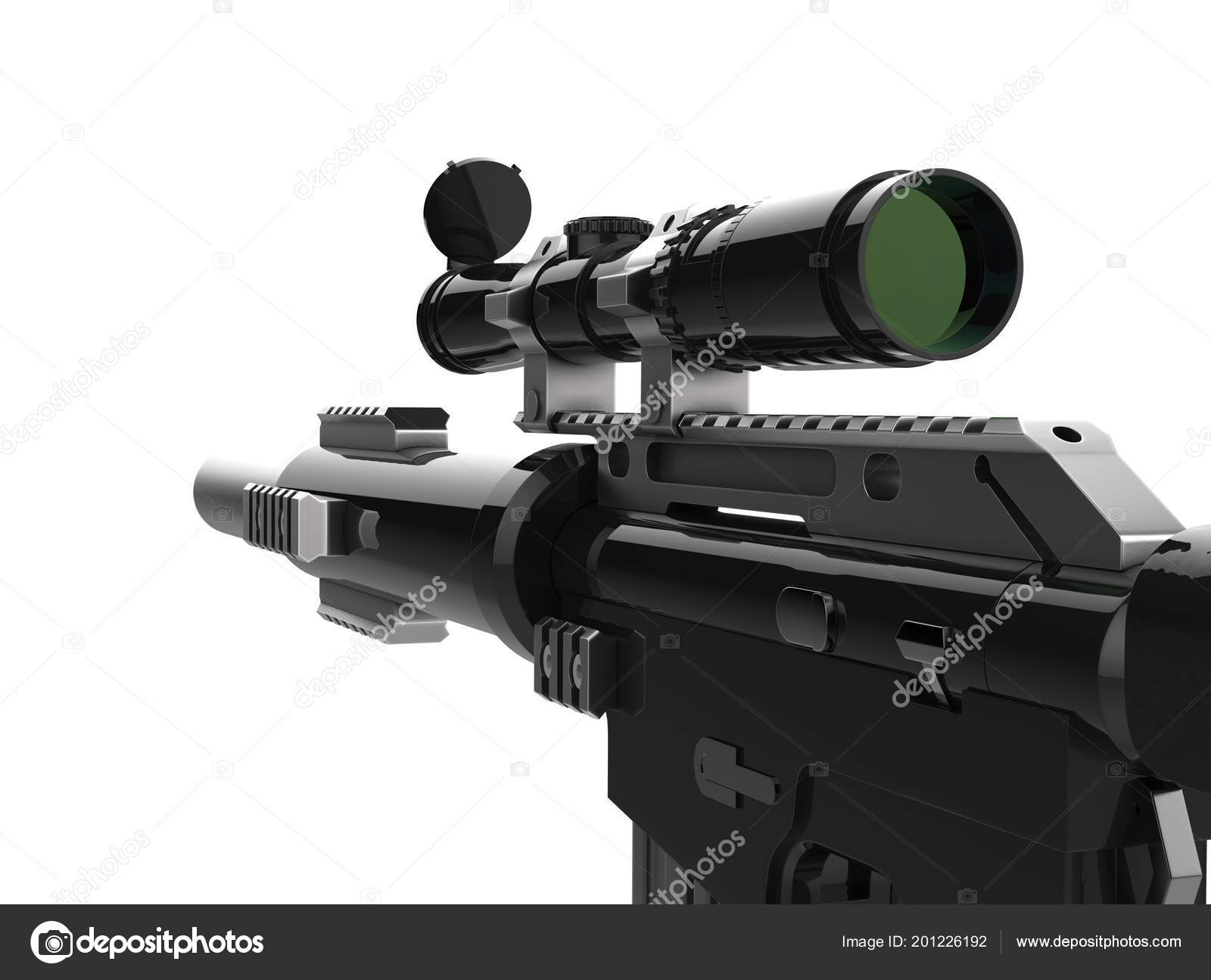 Modern Black Sniper Rifle First Person View Right Side — Stock Photo ...