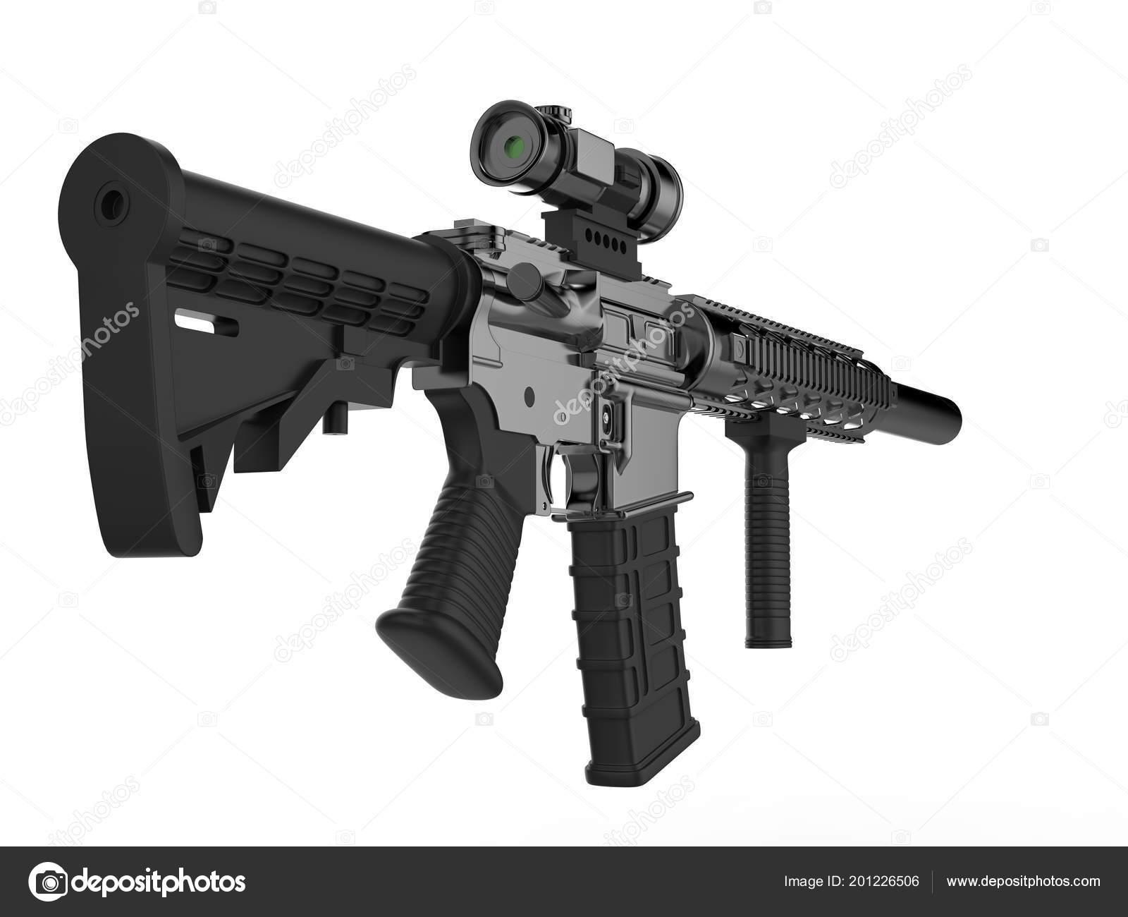 Modern Army Assault Rifle Low Angle Shot Back View — Stock Photo ...