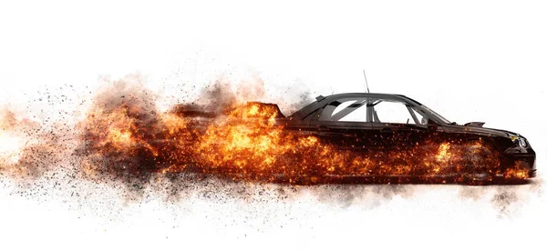 Black sports car on fire - Stock Image - Everypixel