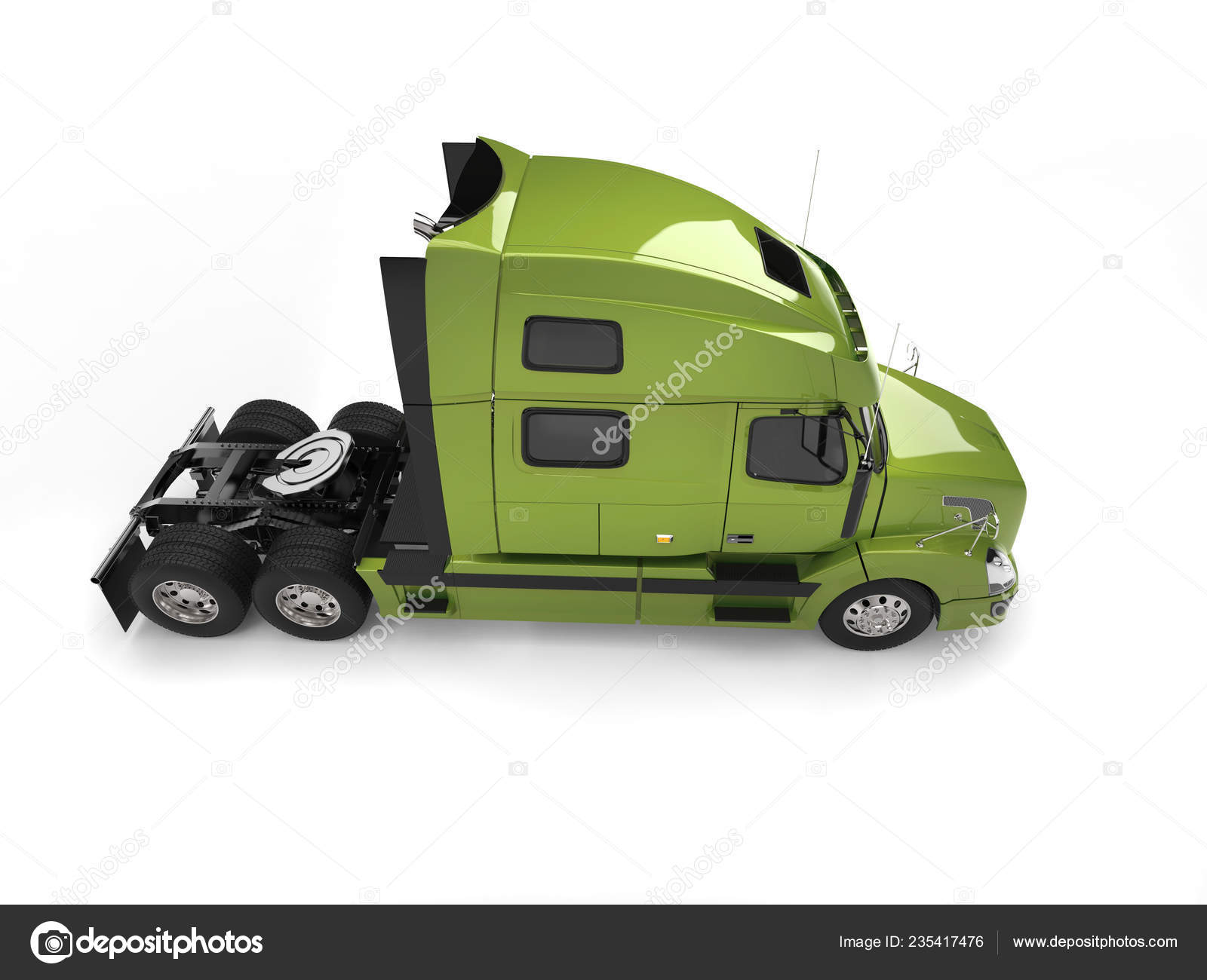 Bright Green Modern Semi Trailer Truck Top Side View — Stock Photo ...