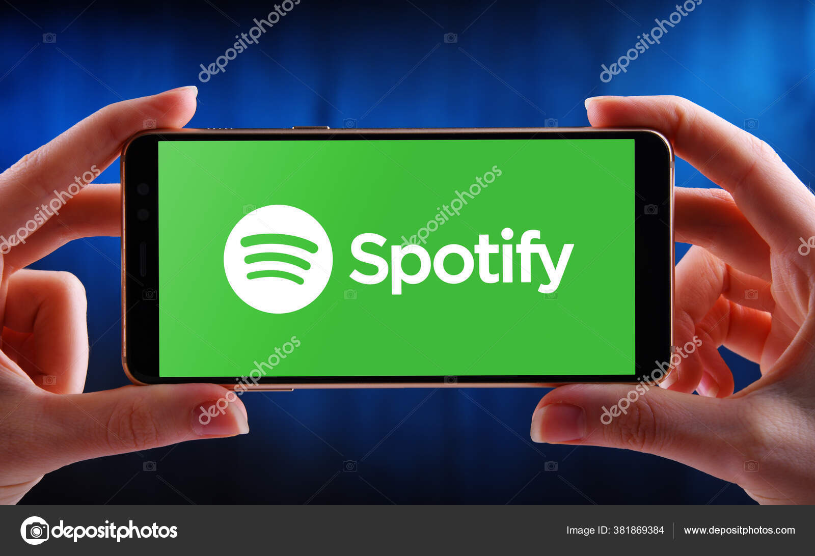 Poznan Pol May 2020 Hands Holding Smartphone Displaying Logo Spotify ...