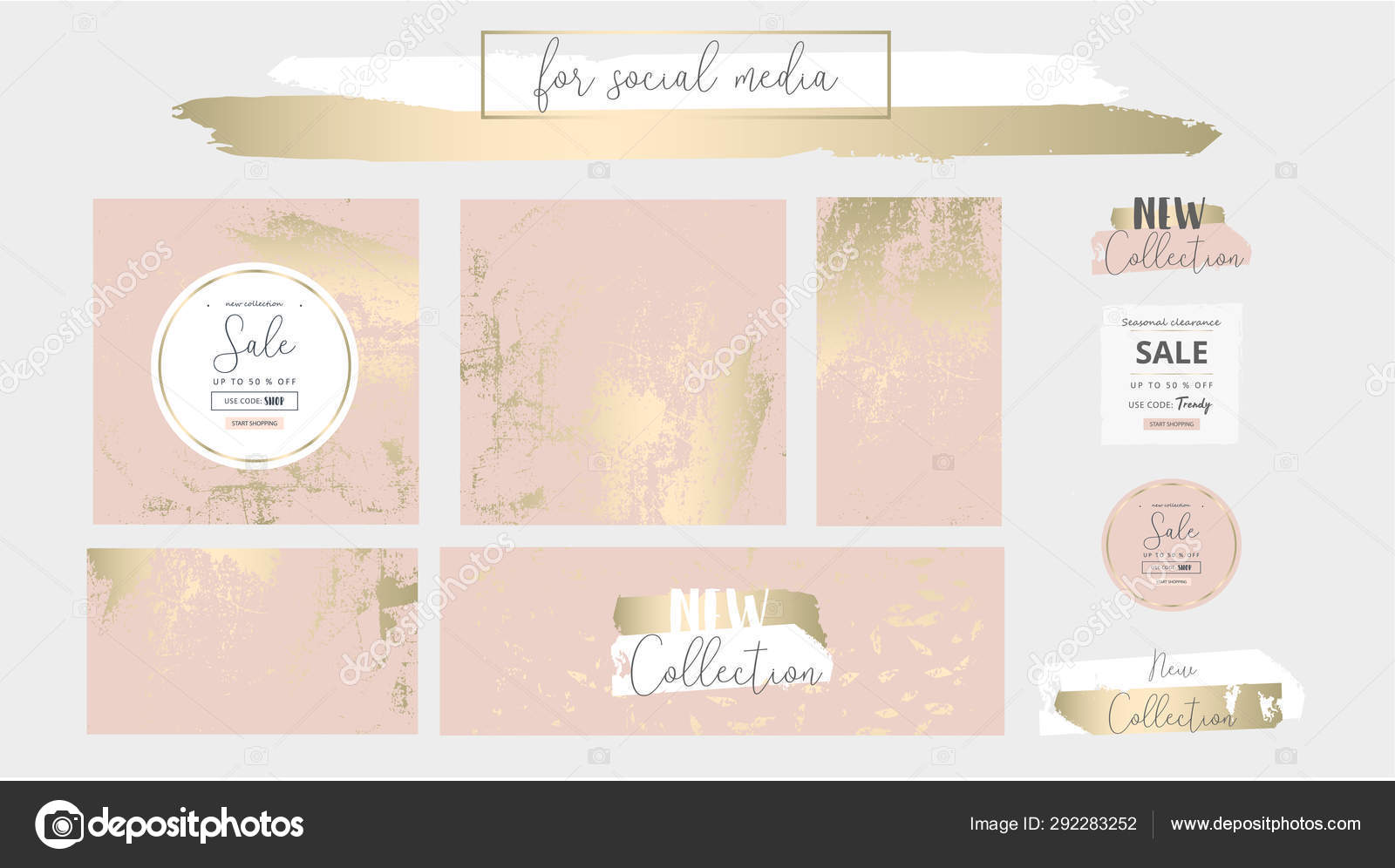 Elegant Social Media Trendy Chic Gold Pink Blush Banner Templates Stock ...