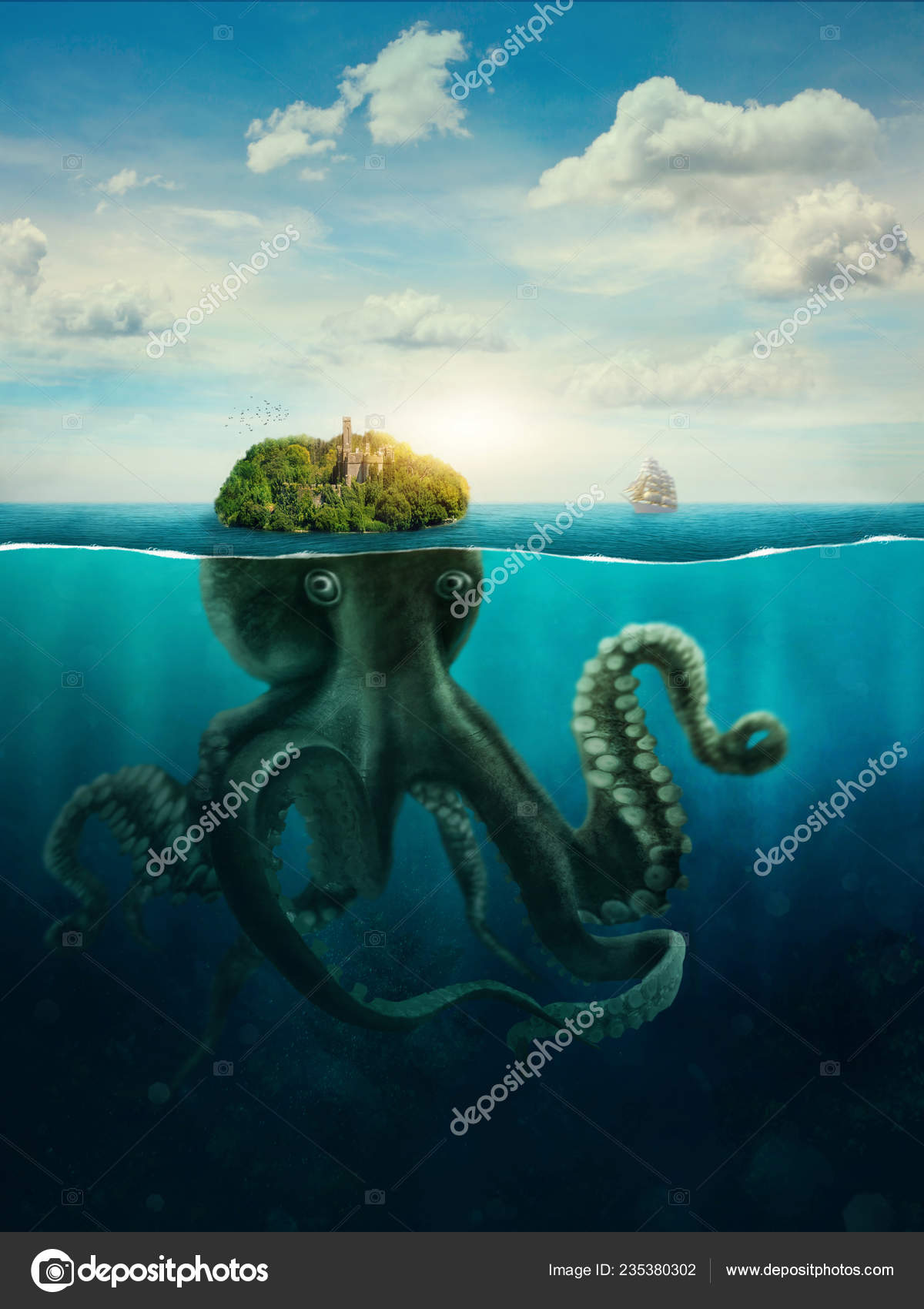 Fantasy Spooky Island Giant Oktupus Stock Photo by ©Elena Schweitzer ...