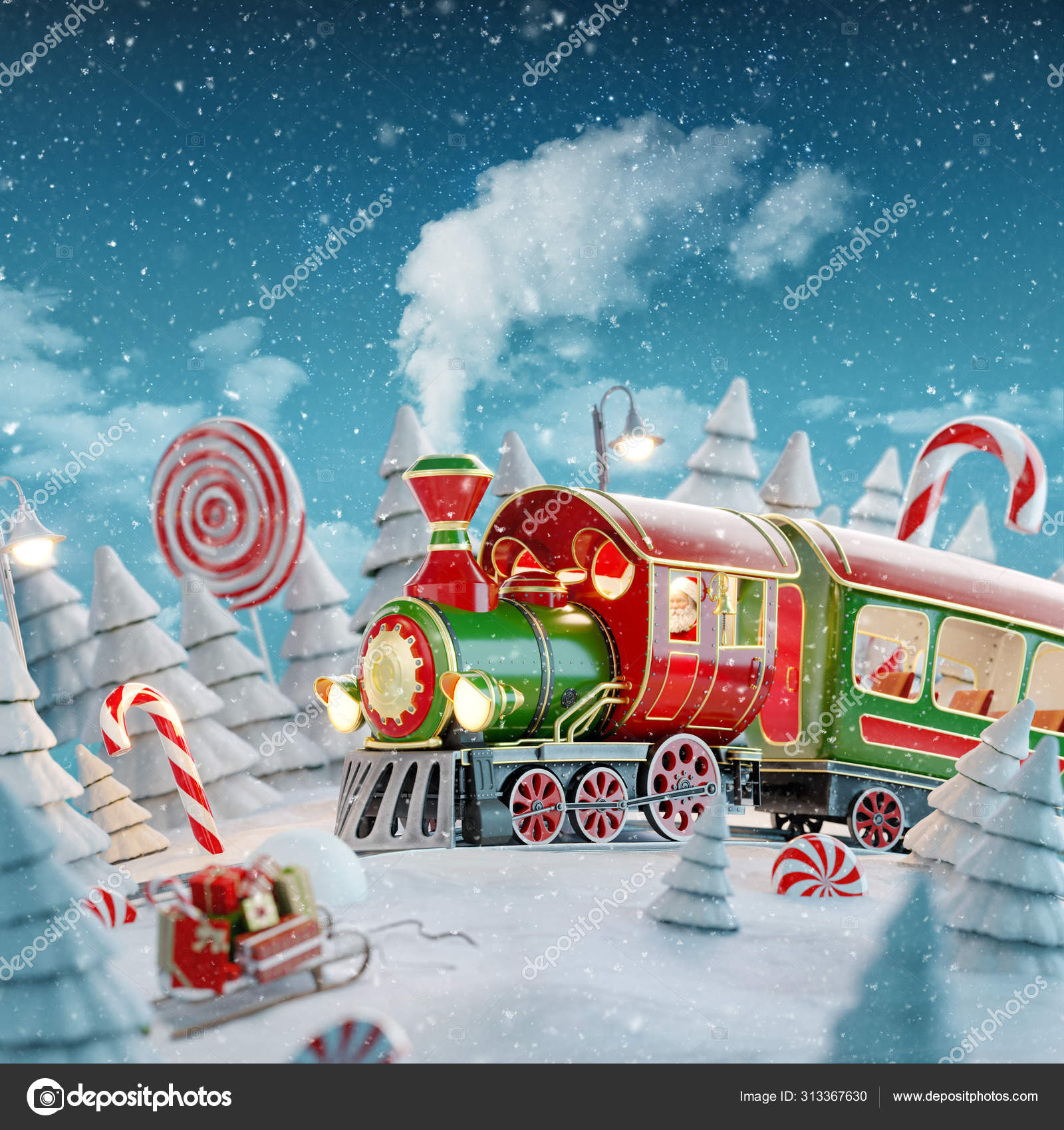 Santa's Christmas train Stock Photo by ©Vadmary 313367630