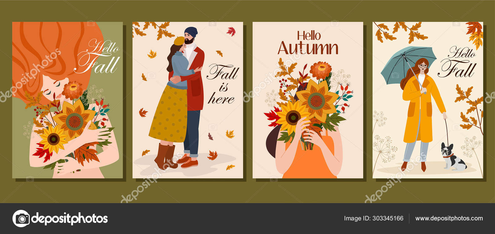 Collection of autumn cards. Vector illustration. Beautiful template ...