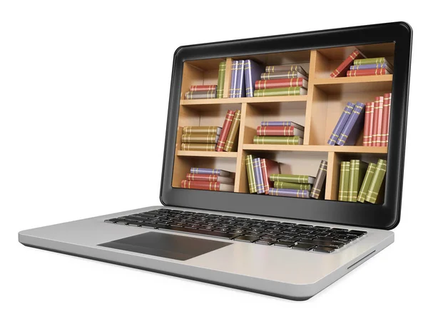 E-learning education or internet library. Laptop and books. Stock Photo ...