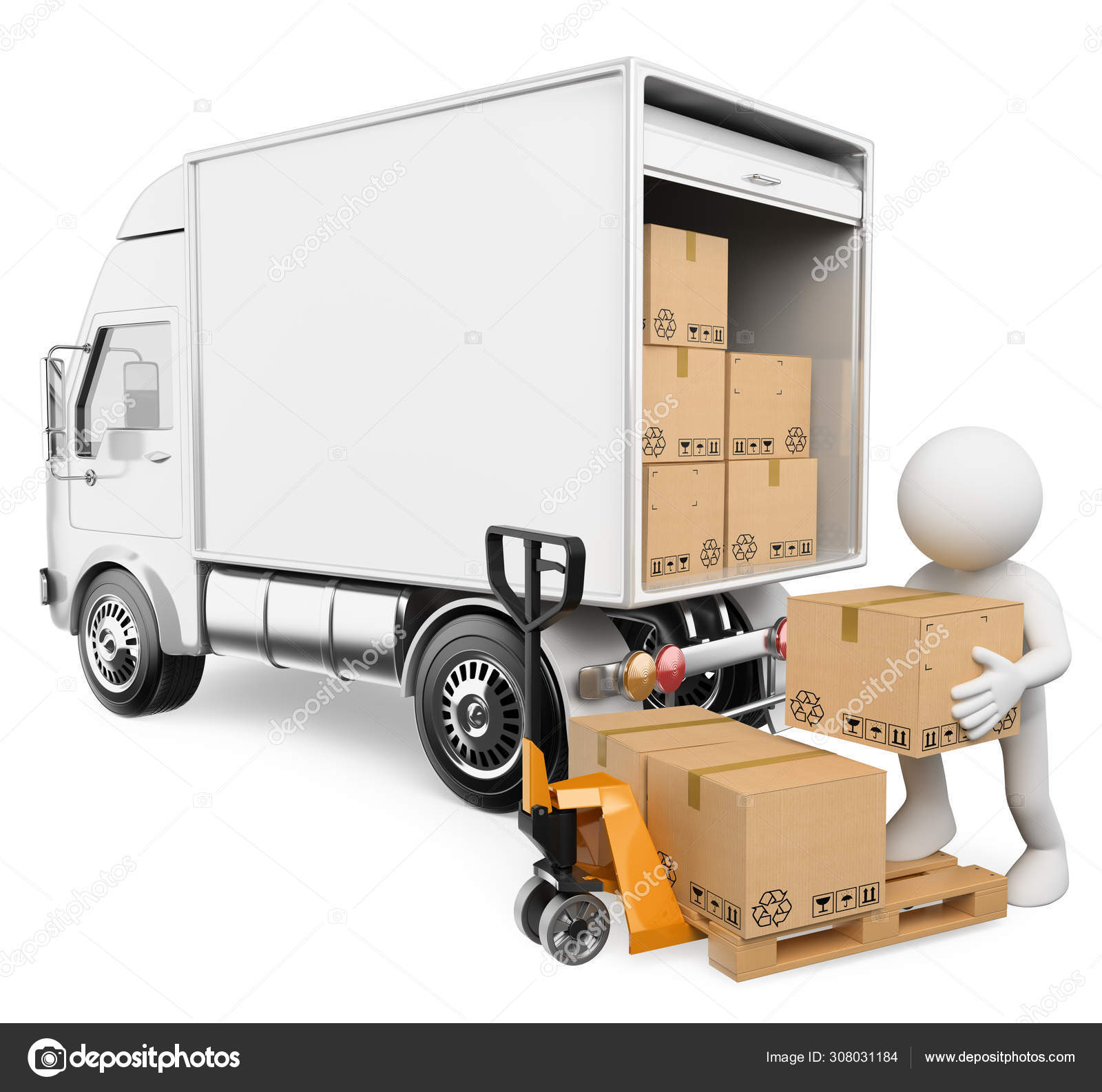 3D white people. Worker unloading boxes from a truck ⬇ Stock Photo ...