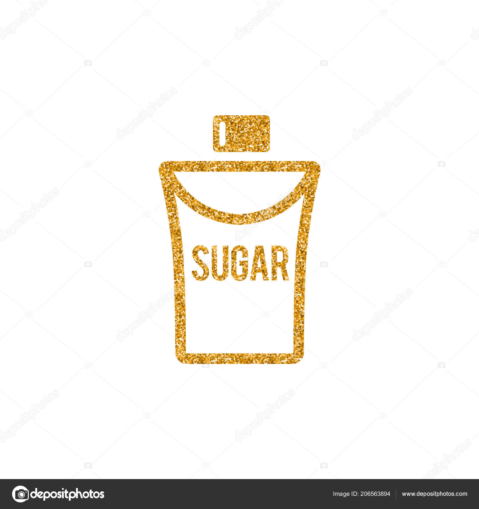 Icono Embalaje Azúcar Con Signo Cruzado Textura Brillo Dorado Sparkle ...