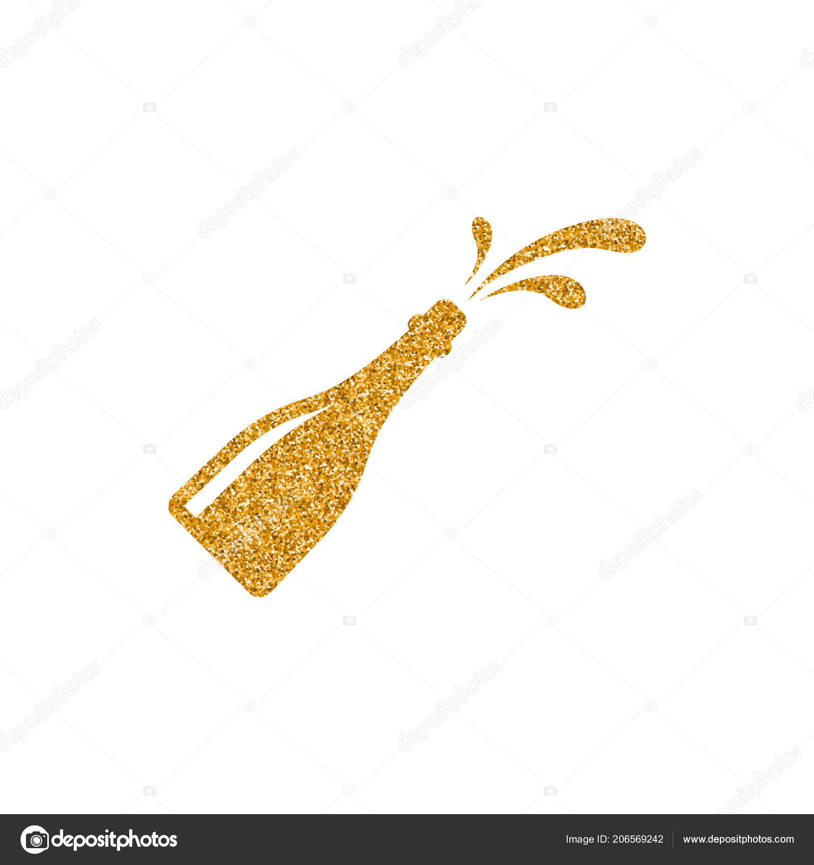 Wine Glass Icon Gold Glitter Texture Sparkle Luxury Style Vector Stock ...
