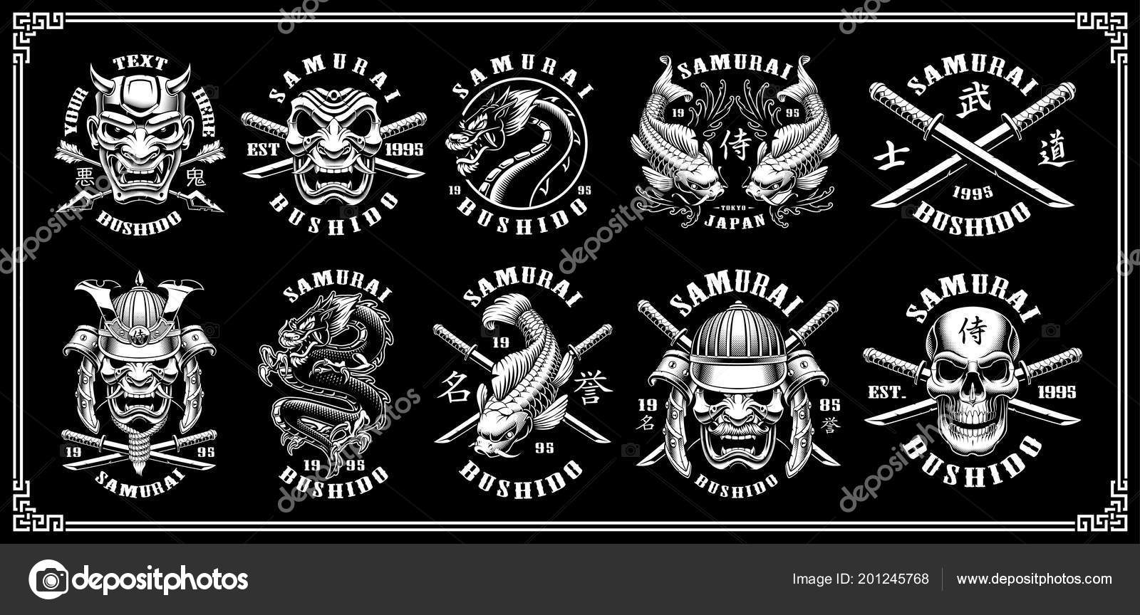 Set of samurai emblems on dark background Stock Vector Image by ...