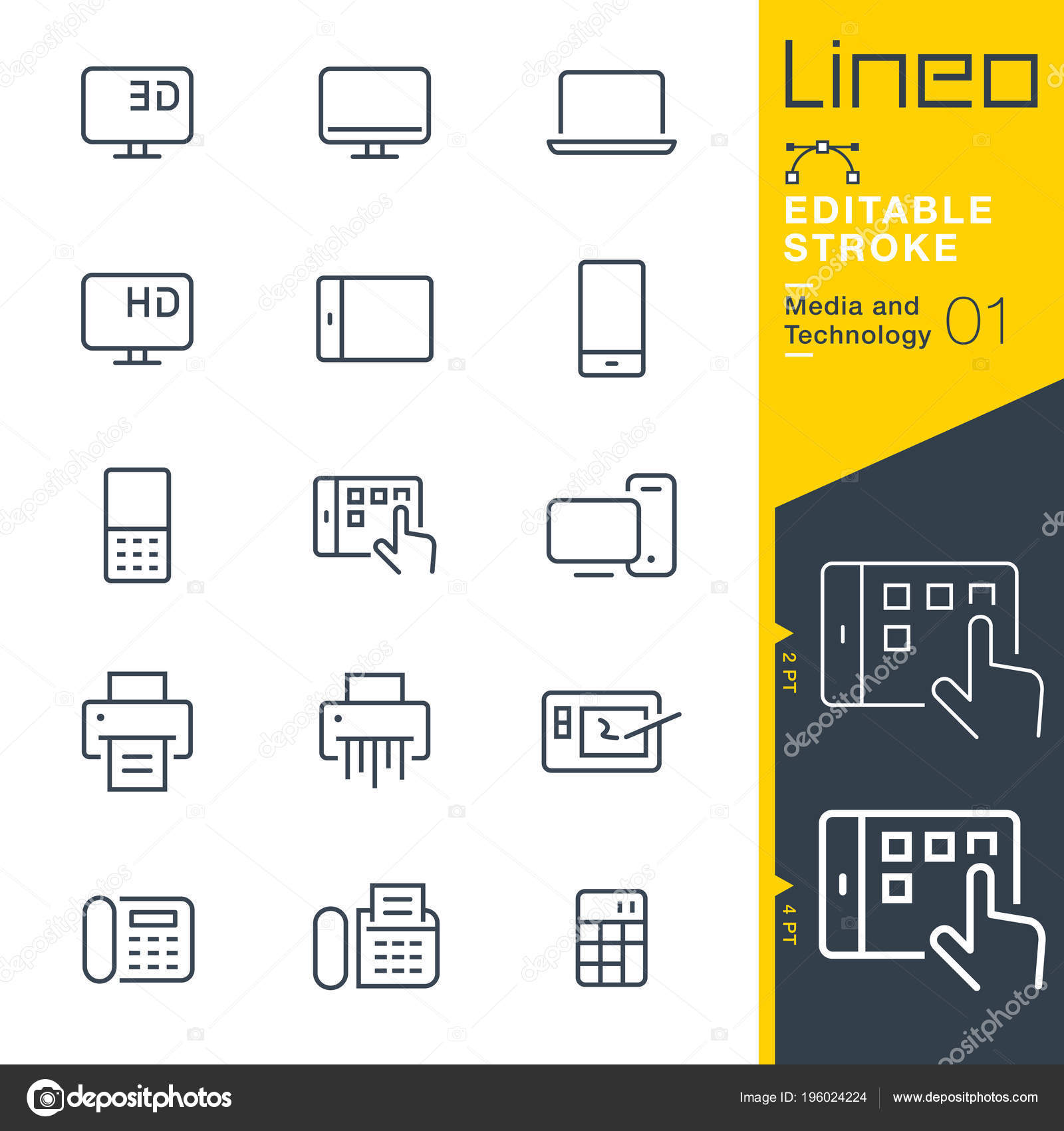 Lineo Editable Stroke Media Technology Line Icons Stock Vector Image by ...