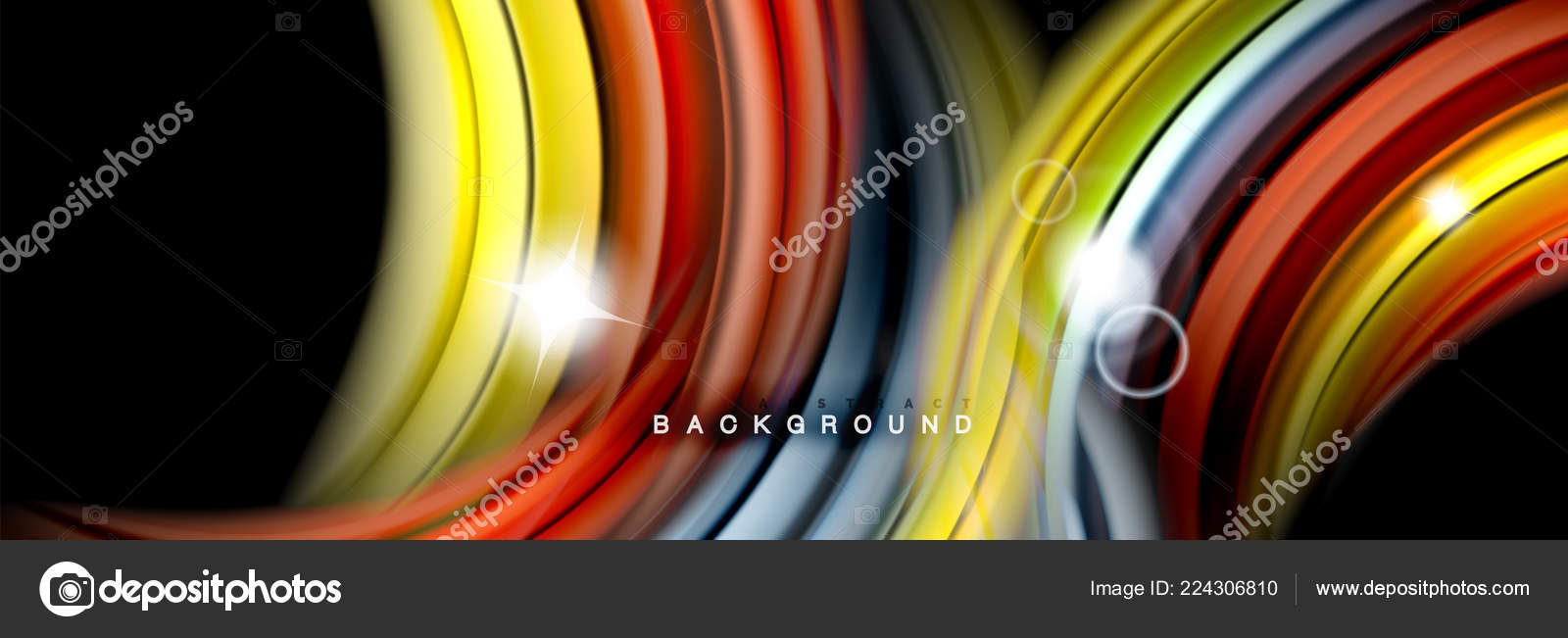 Background abstract design, flowing mixing liquid color waves on black ...