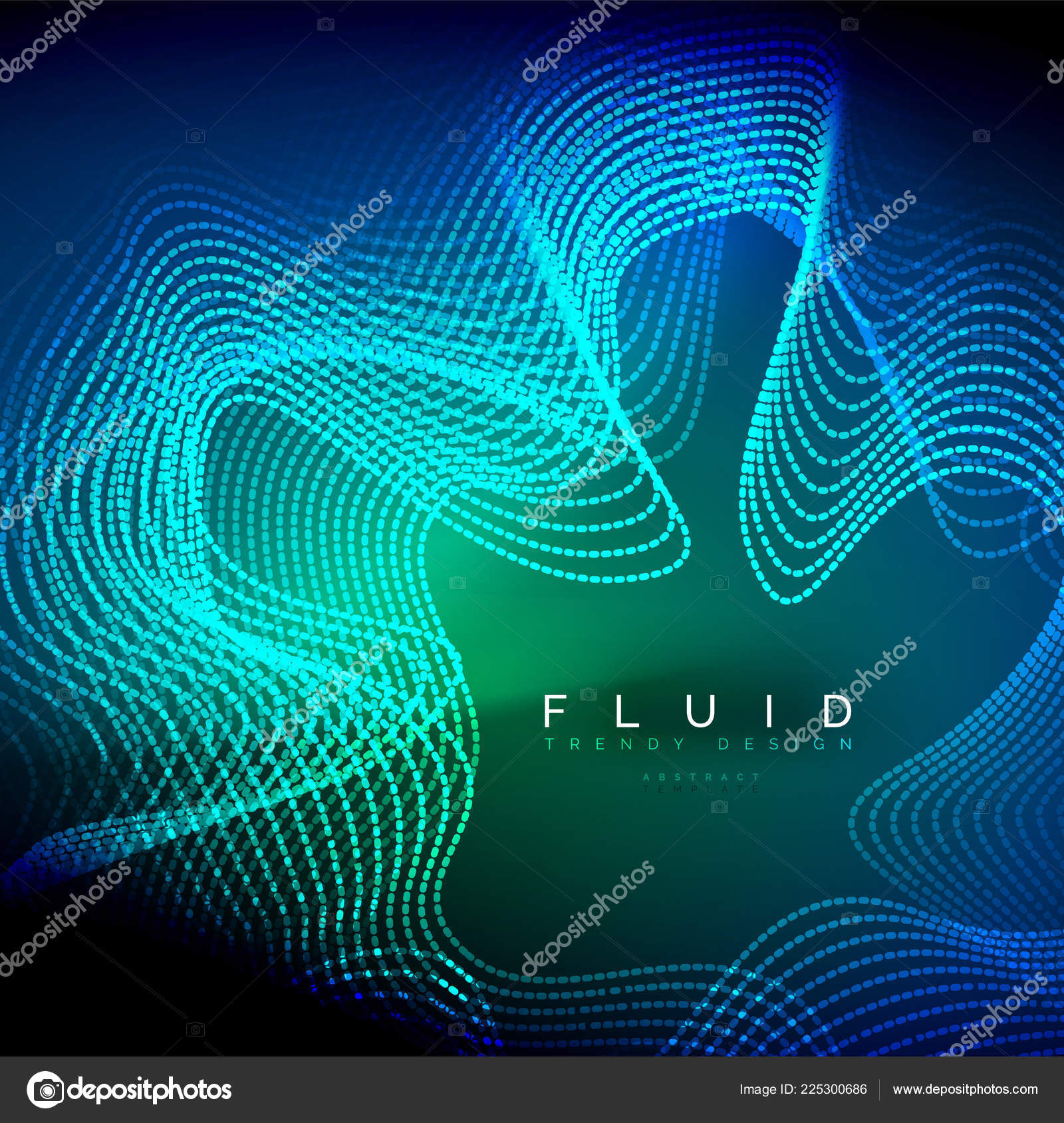 Blue neon particles glowing fluid wave lines, magic energy space light ...