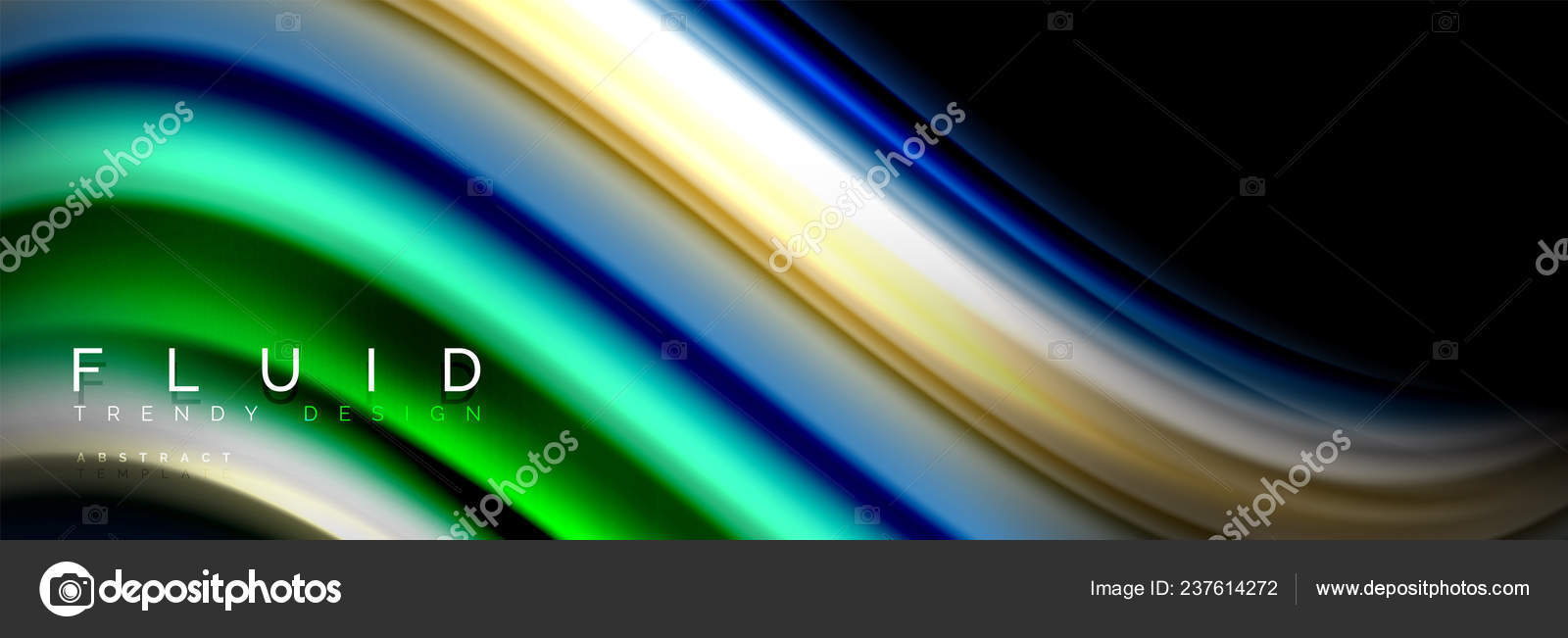Bright colorful liquid fluid lines on black, modern abstract background ...