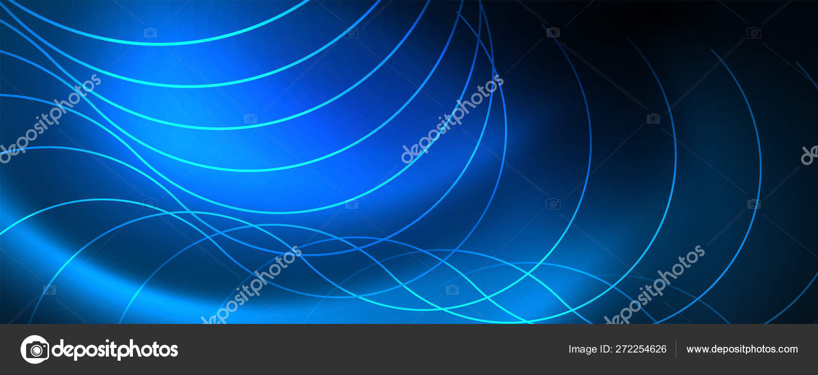 Trendy neon blue abstract design with waves and circles. Neon light ...