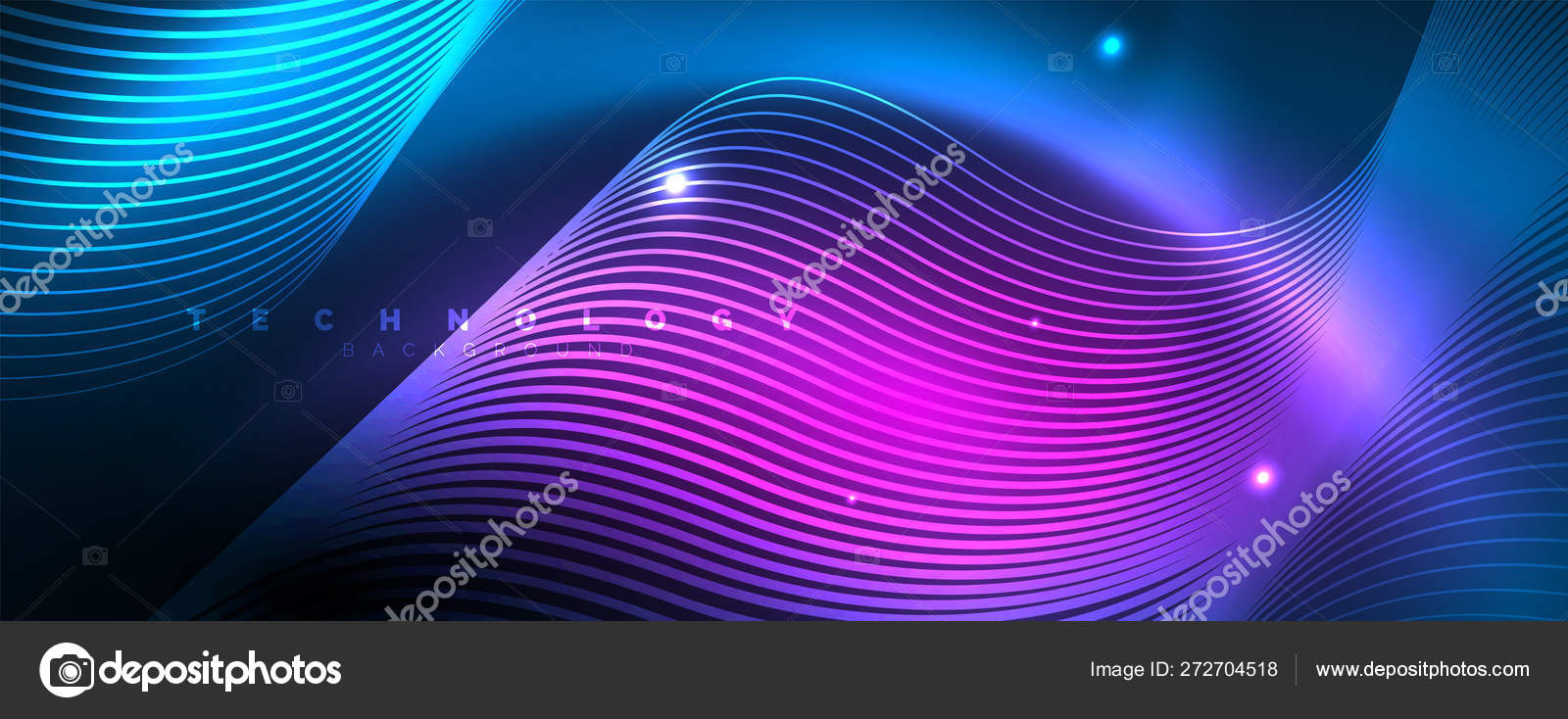 Trendy neon blue abstract design with waves and circles. Neon light ...