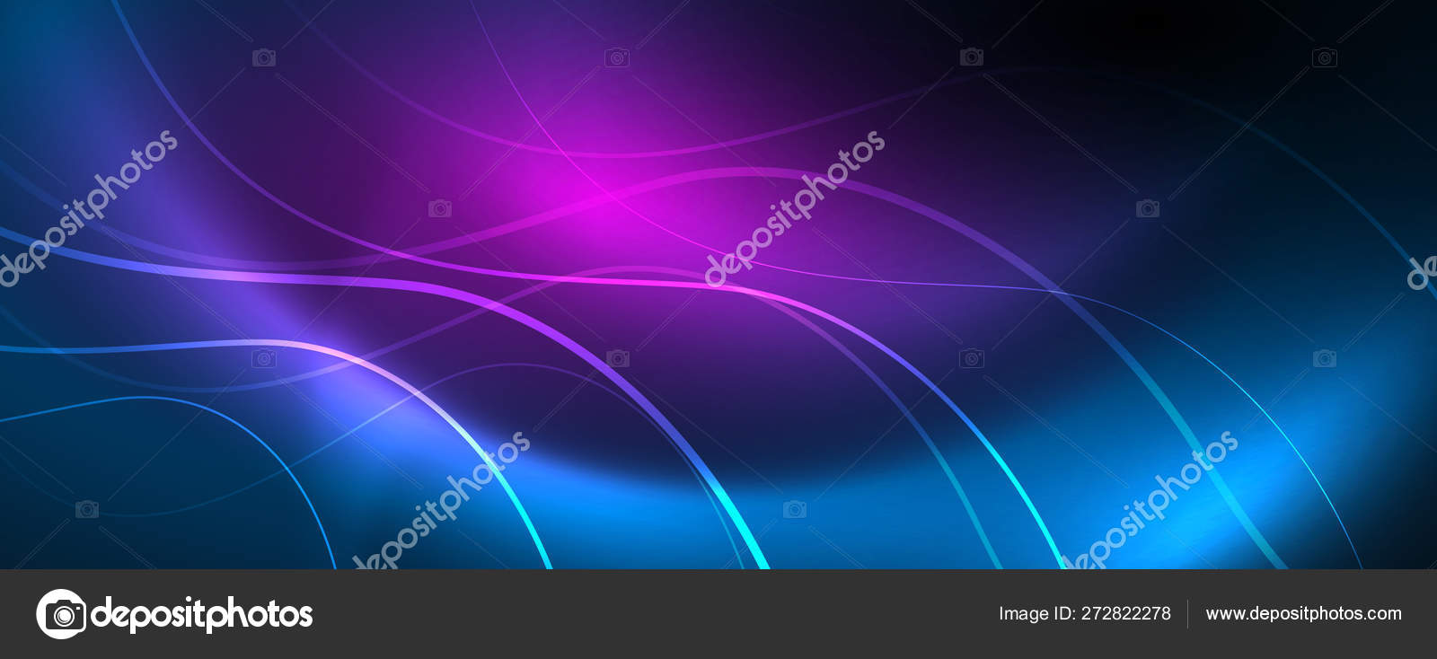 Trendy neon blue abstract design with waves and circles. Neon light ...