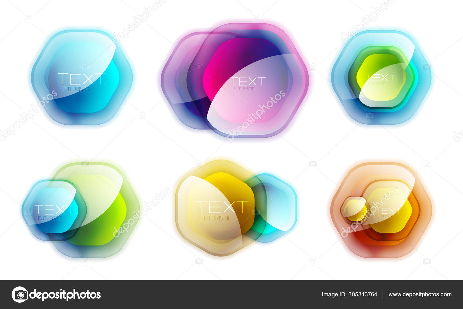 Set of glossy vector hexagon banners with reflection for business logo ...