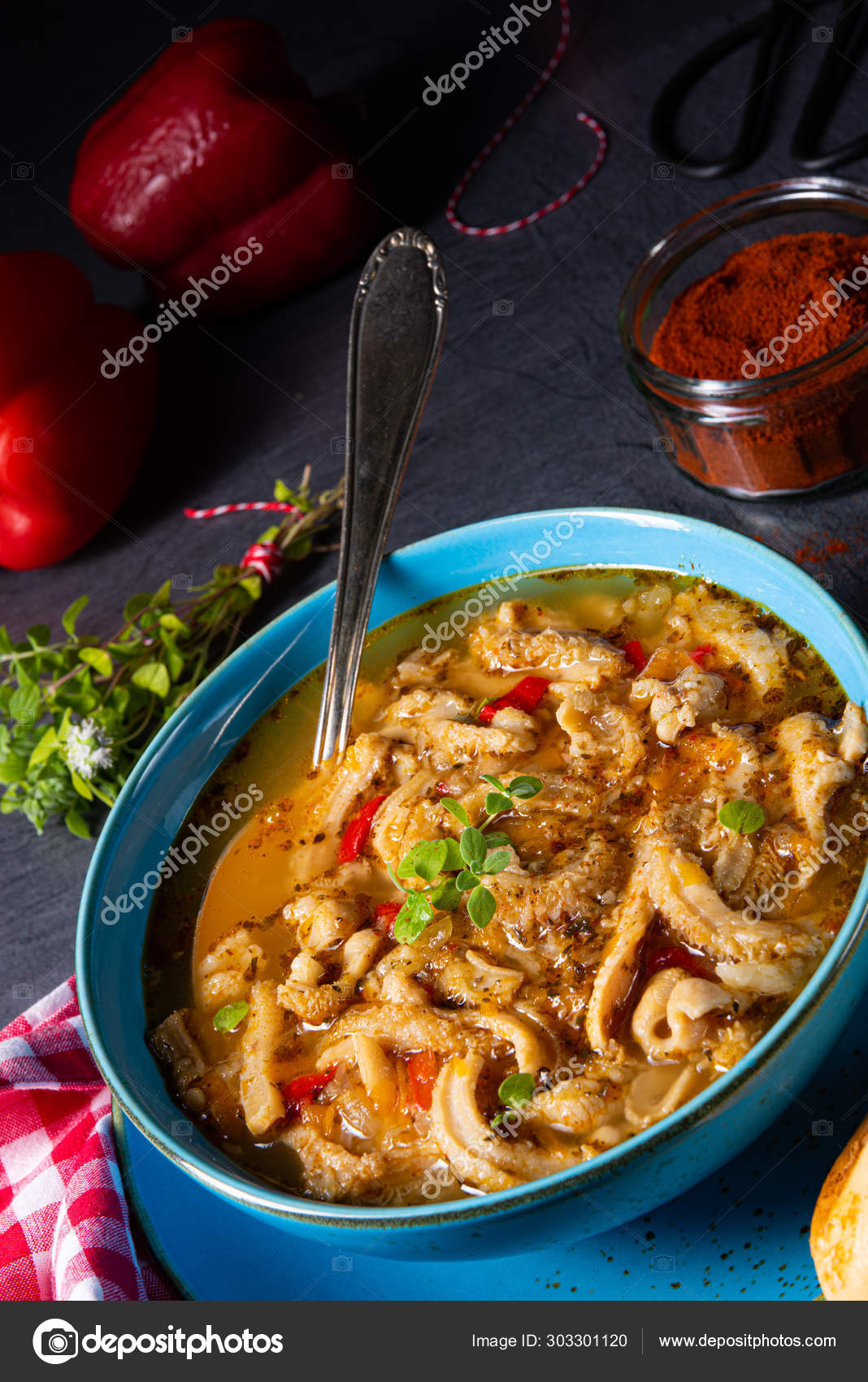 Flaczki - fresh and spicy tripe soup with herbs Stock Photo by ©dar19 ...