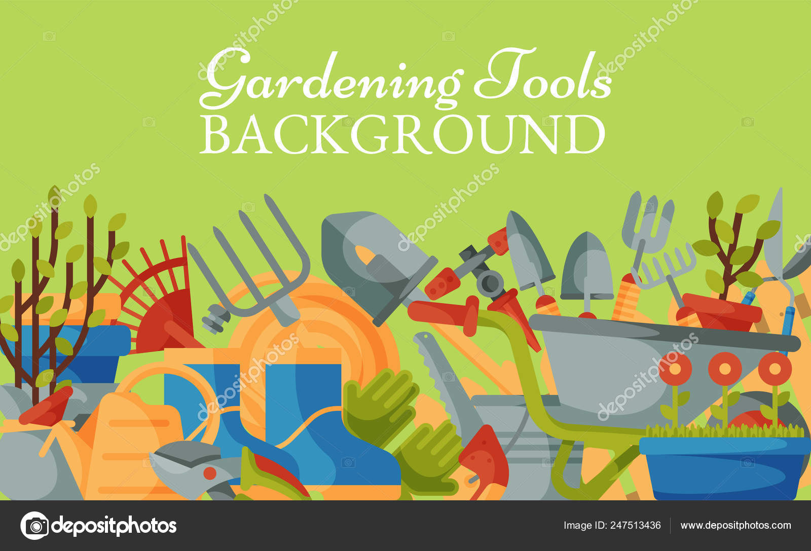 Garden tools background banner vector illustration. Equipment for ...