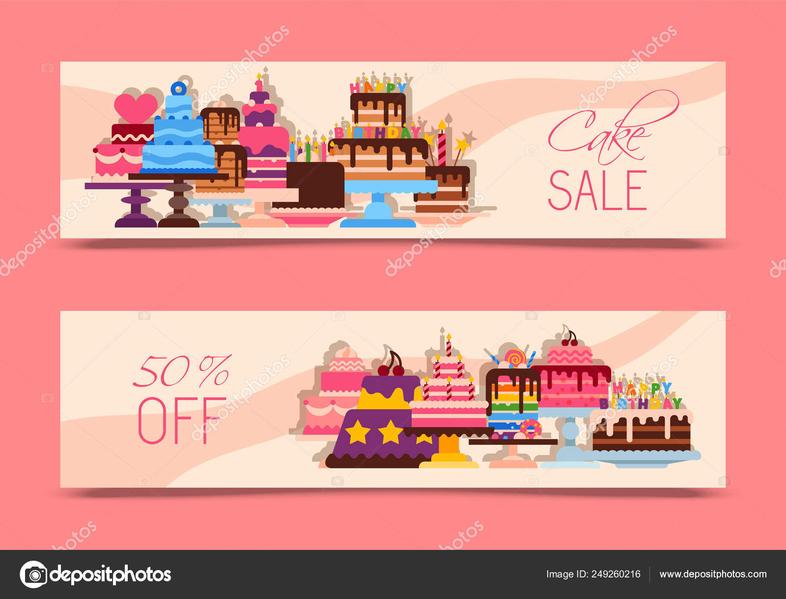 Cake sale banners vector illustration. Chocolate and fruity desserts ...