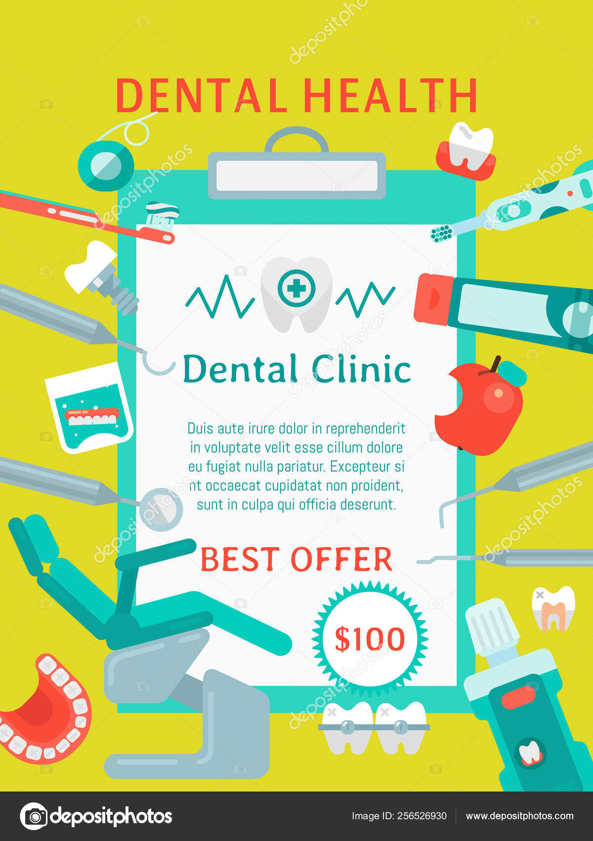 Dental health rposter vector illustration. Dental care web design. Set ...