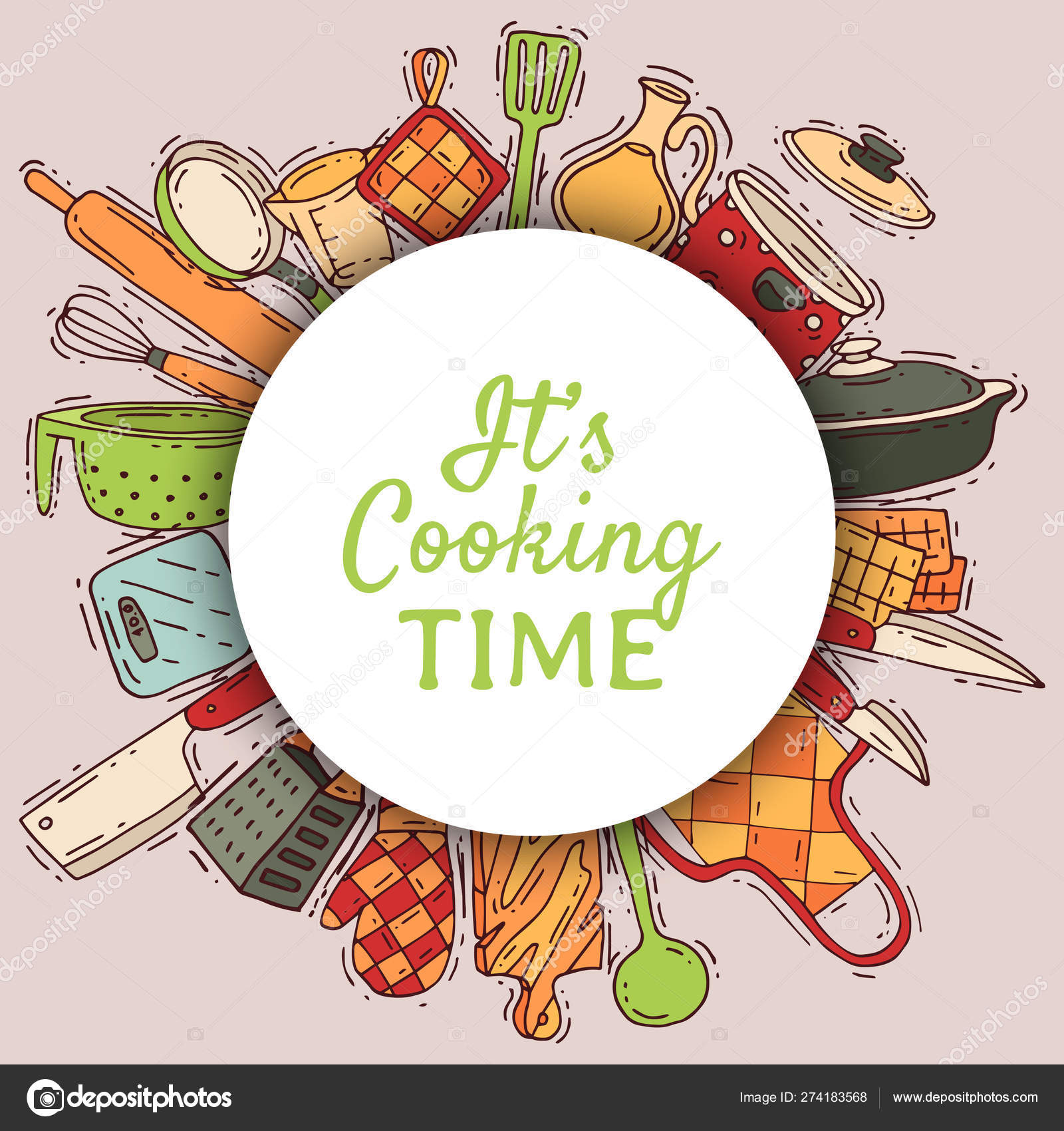 Cooking equipment round pattern vector kitchenware or cookware for food ...