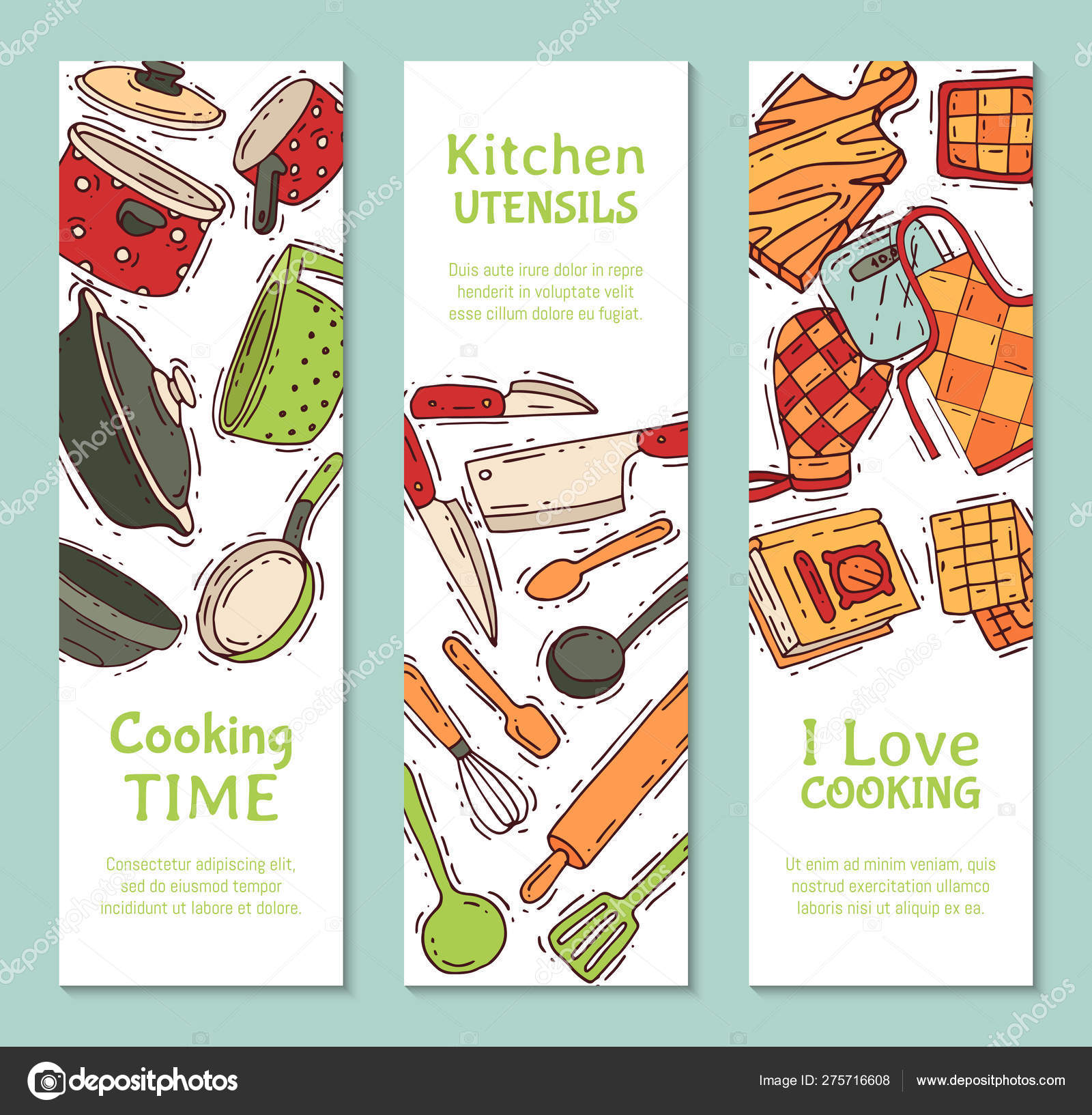 Cooking equipment banner vector kitchenware or cookware for food with ...