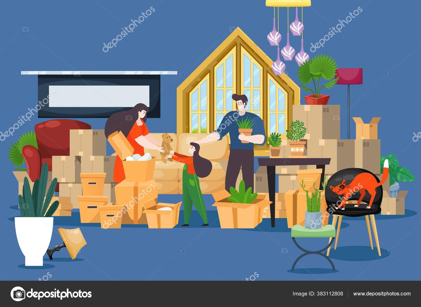 People Moving Boxes Cartoon