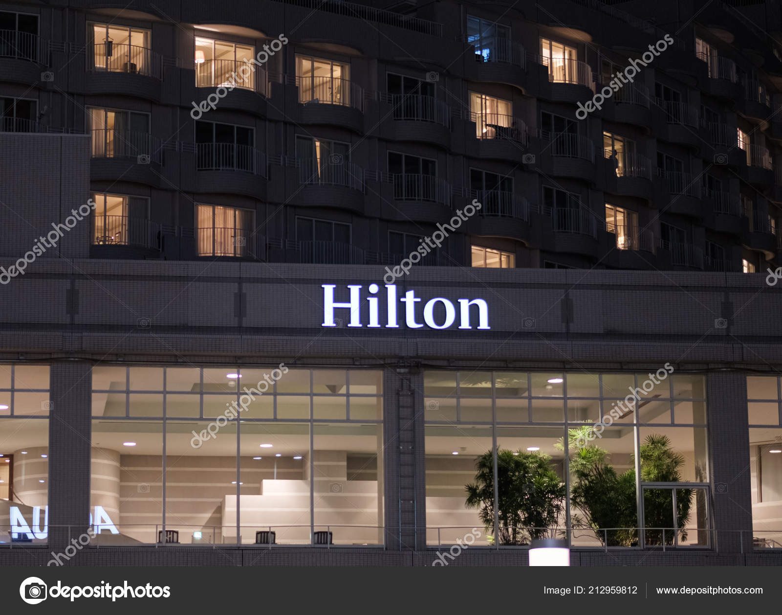 Tokyo Japan August 15Th 2018 Illuminated Hilton Hotel Sign Night ...