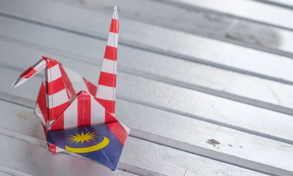 Malaysian Flag Origami Paper Crane Wooden Table Top — Stock Photo ...