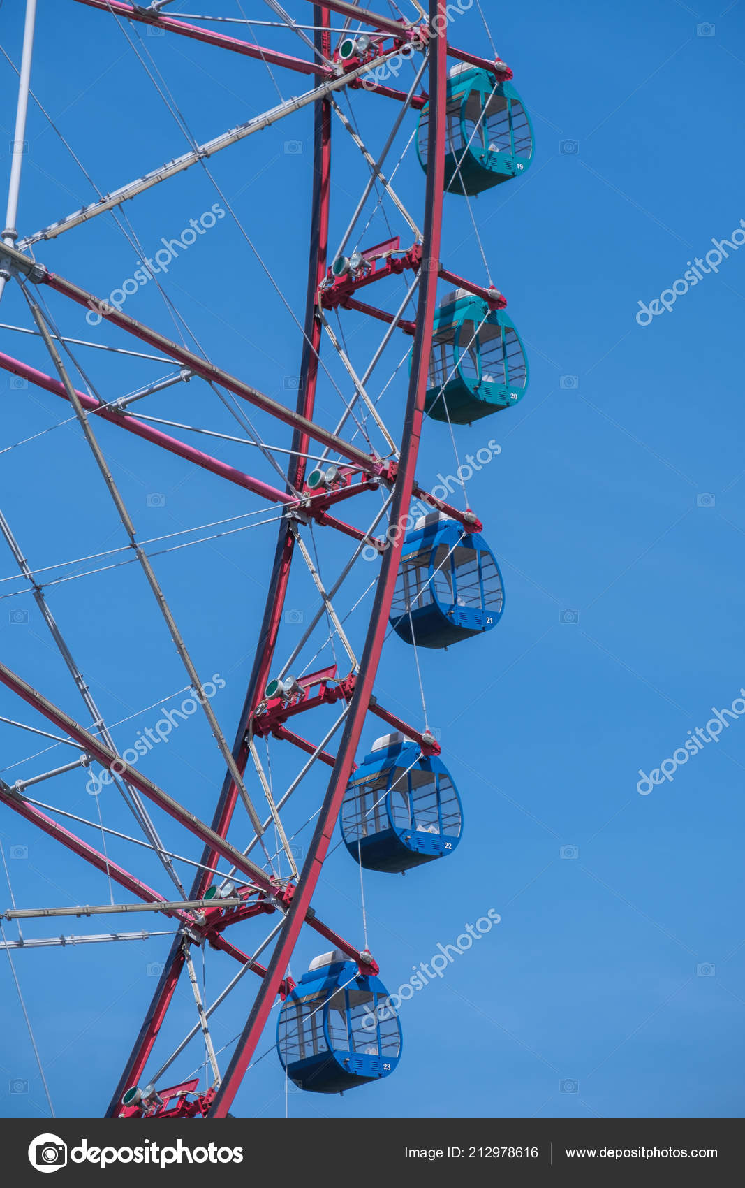 Close View Ferris Wheel Pods Blue Sky Background — Stock Photo ...