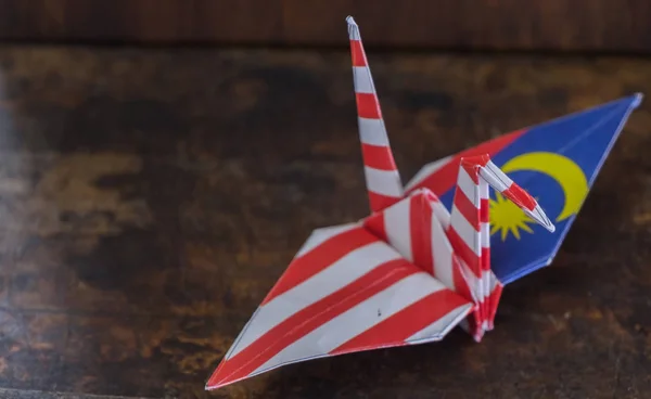 Malaysian Flag Origami Paper Crane Wooden Table Top — Stock Photo ...