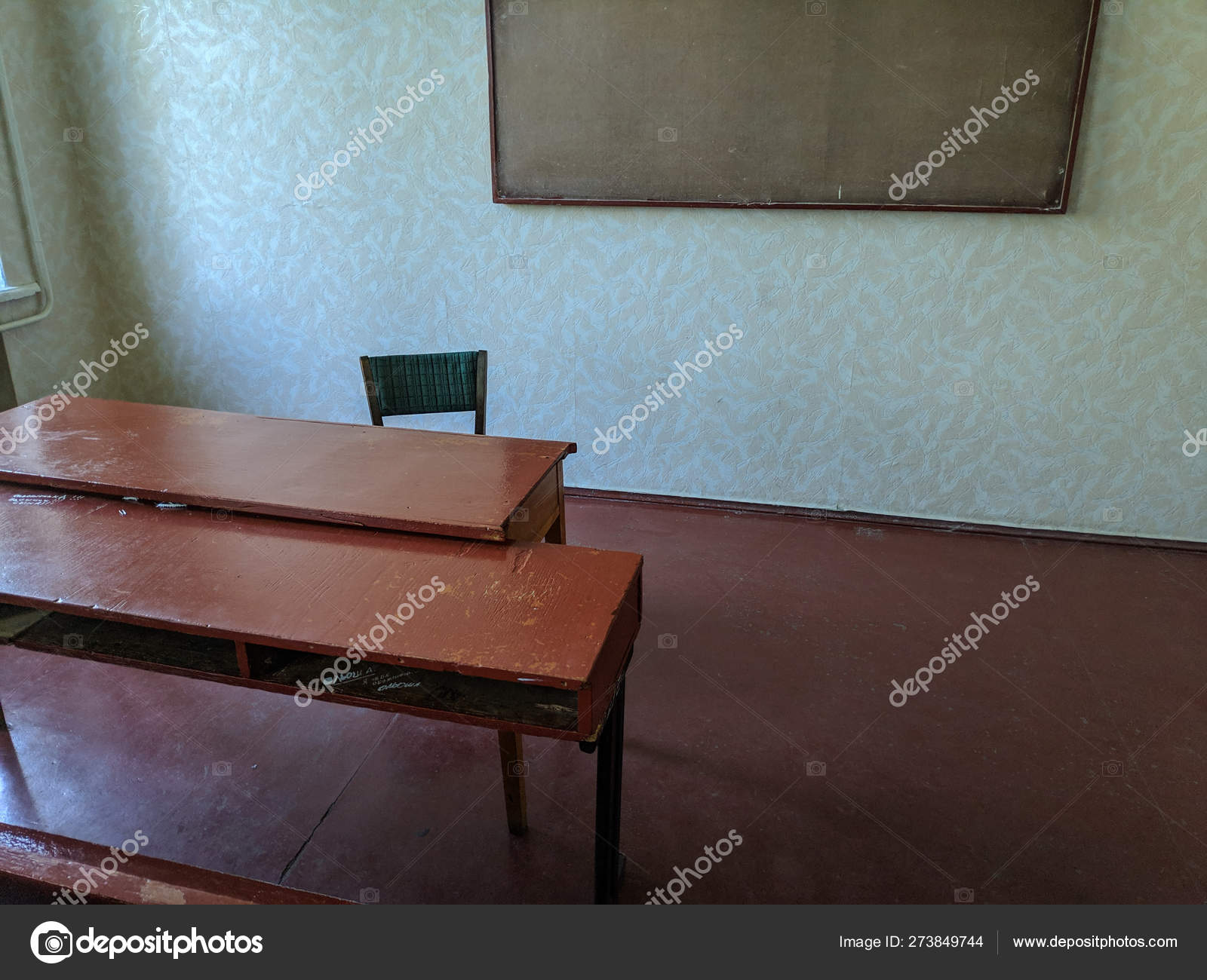 Vintage Tables Chairs Old Classroom Lecture Hall Student Audience ...