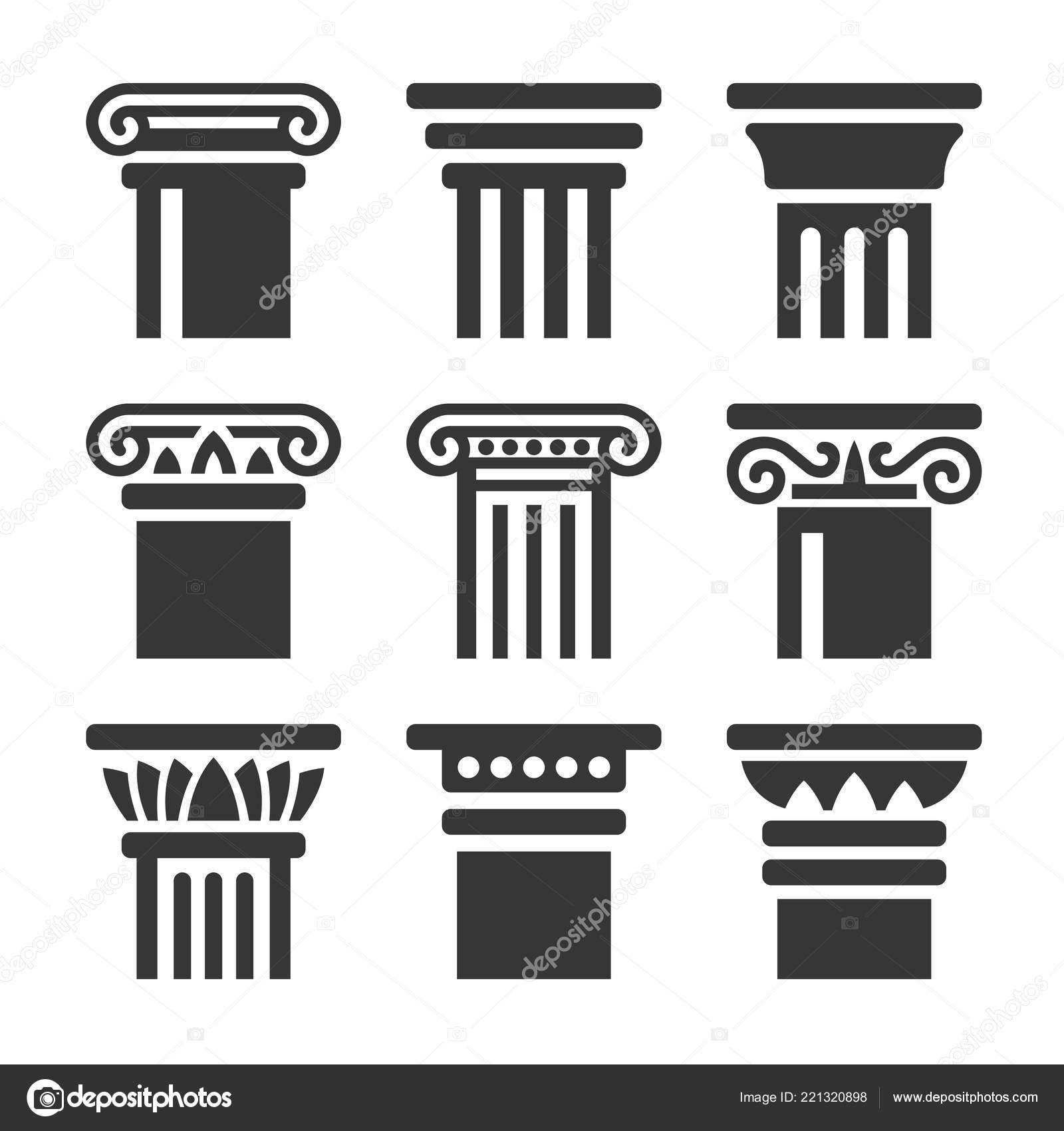 Ancient Columns Icon Set on White Background. Vector Stock Vector Image ...