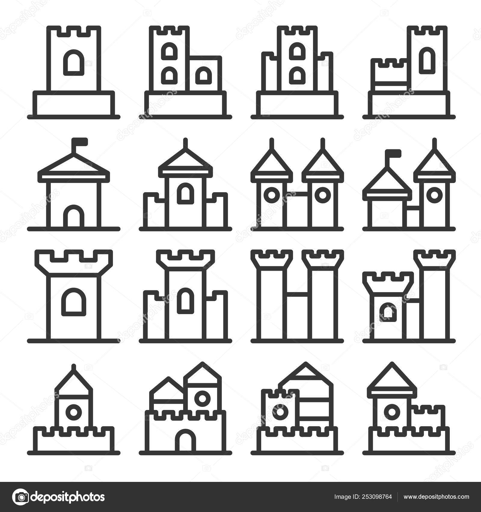 Burgsymbol auf weißem Hintergrund. Linienstilvektor Stock-Vektorbild ...