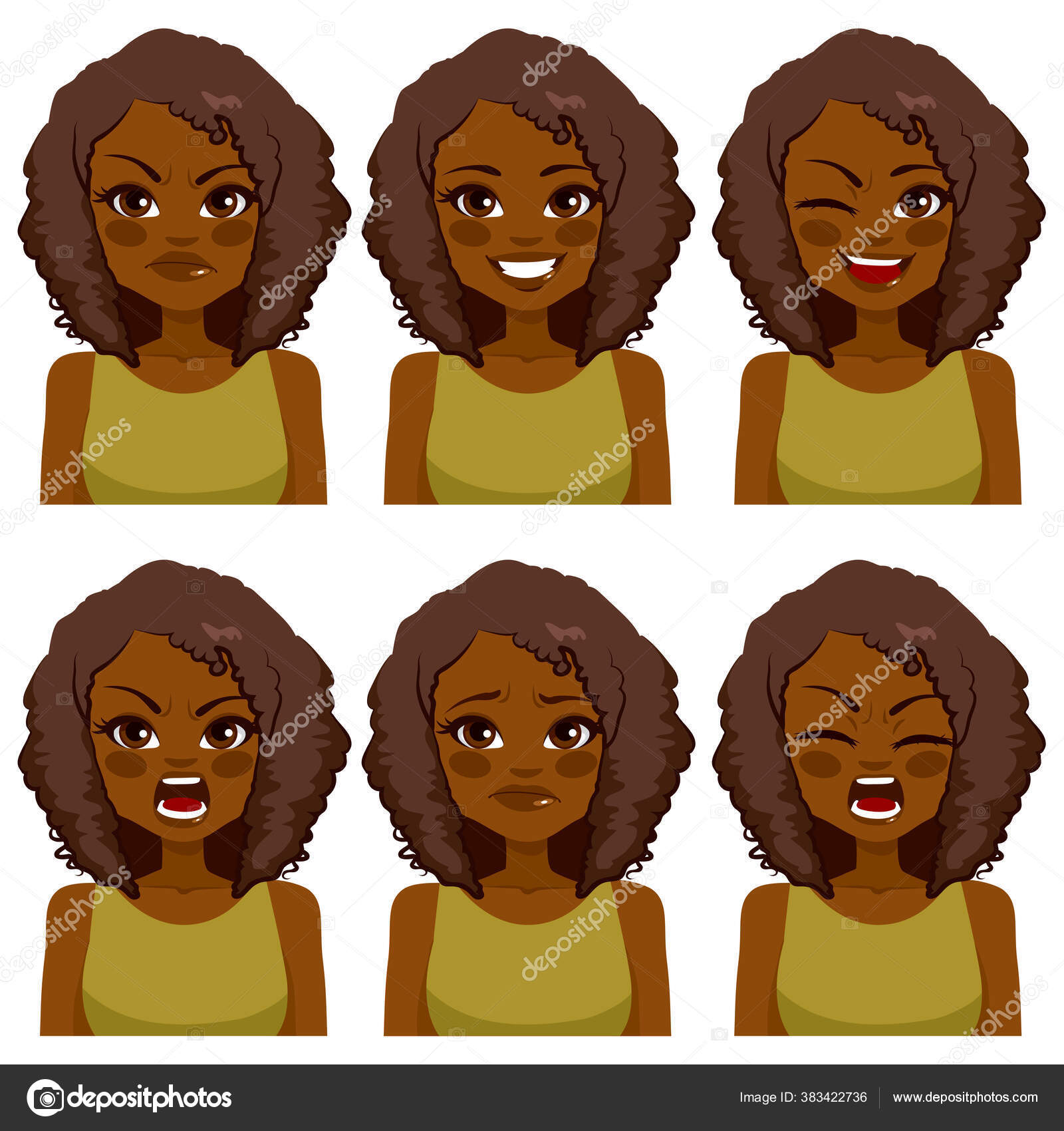 Beautiful African American Woman Avatar Afro Hair Making Six Different