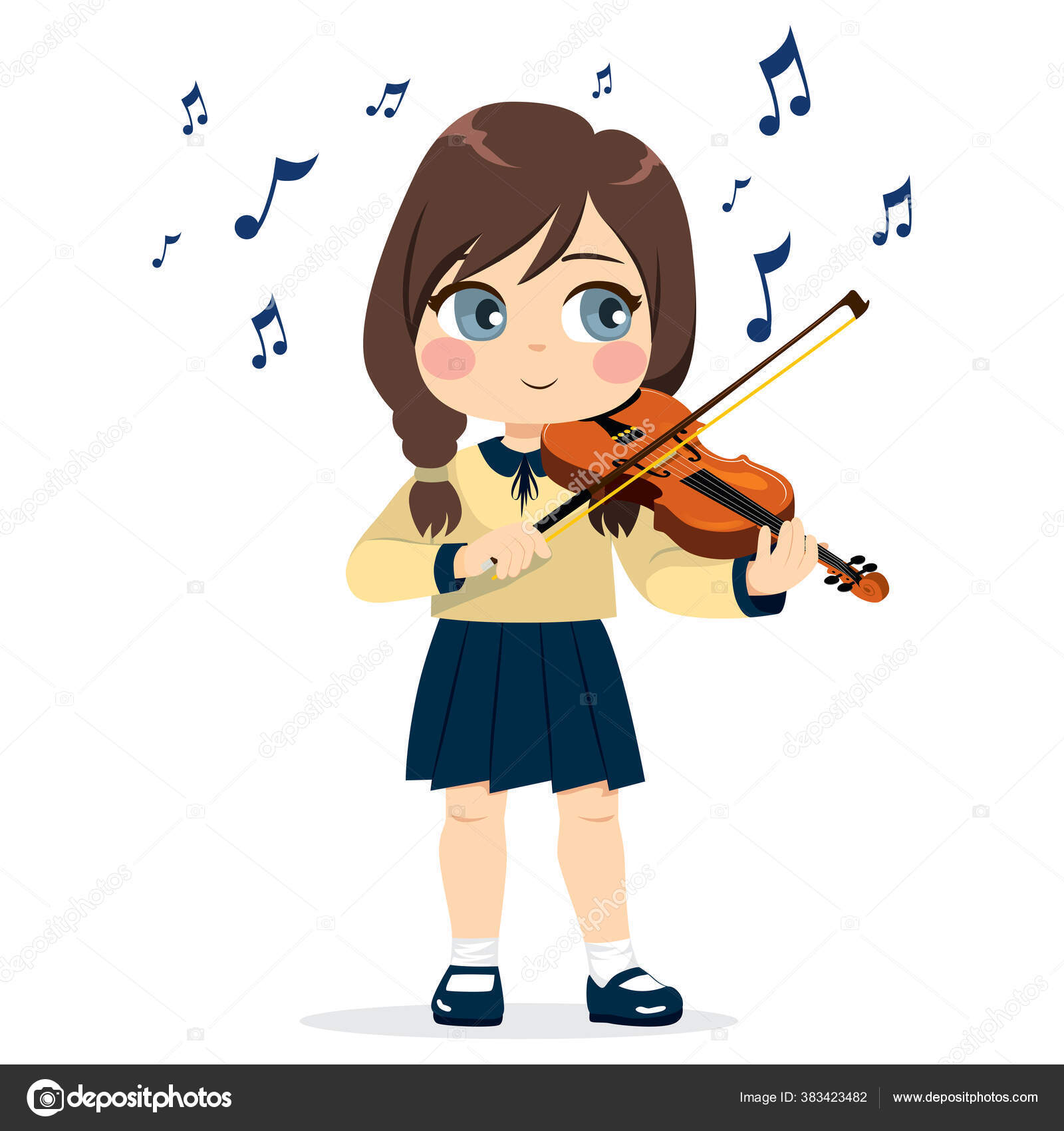 Joven Linda Niña Tocando Violín Feliz Disfrutando Música Vector de ...